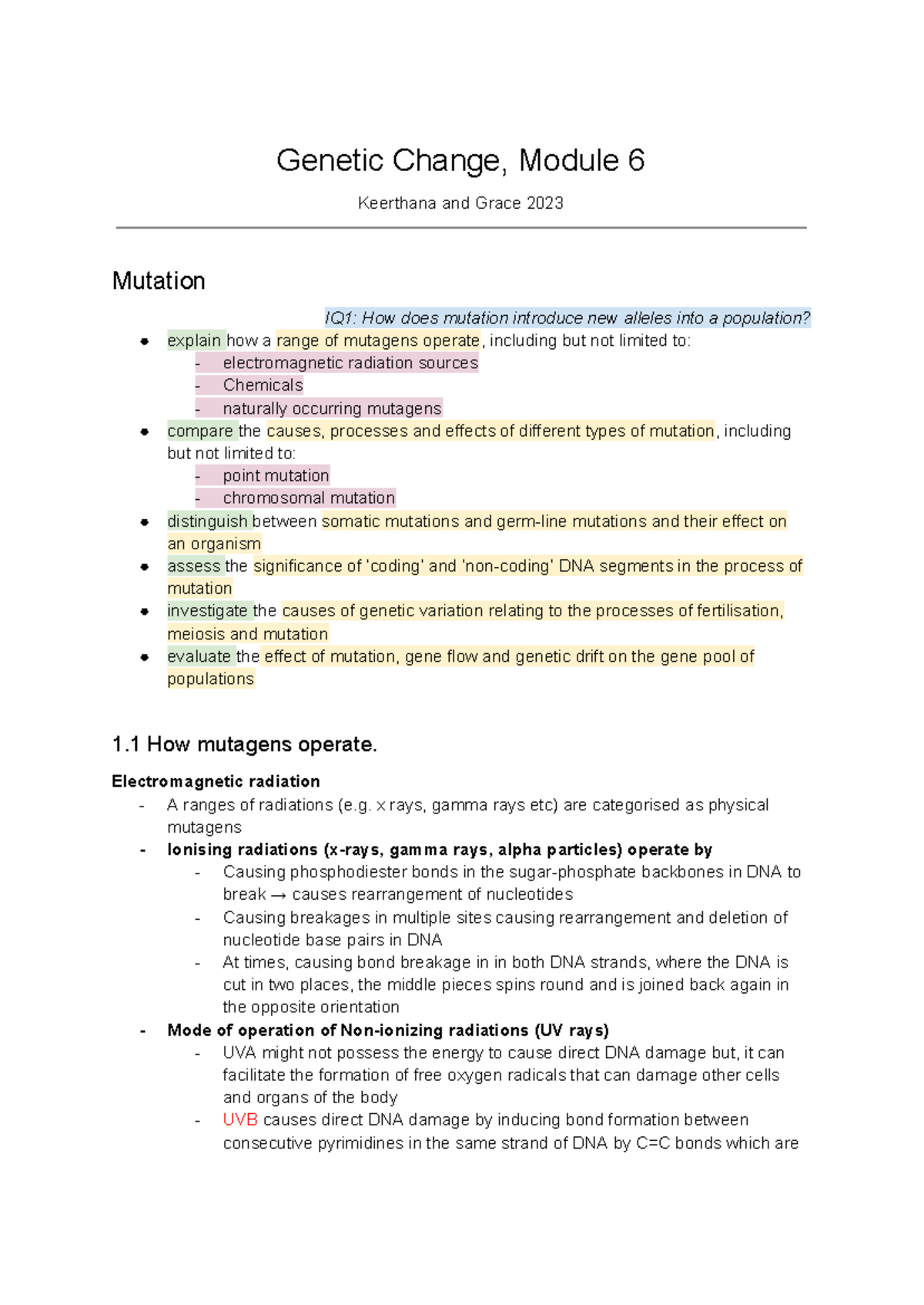 Genetic Change class notes - Grace and Kee - Genetic Change, Module 6 ...
