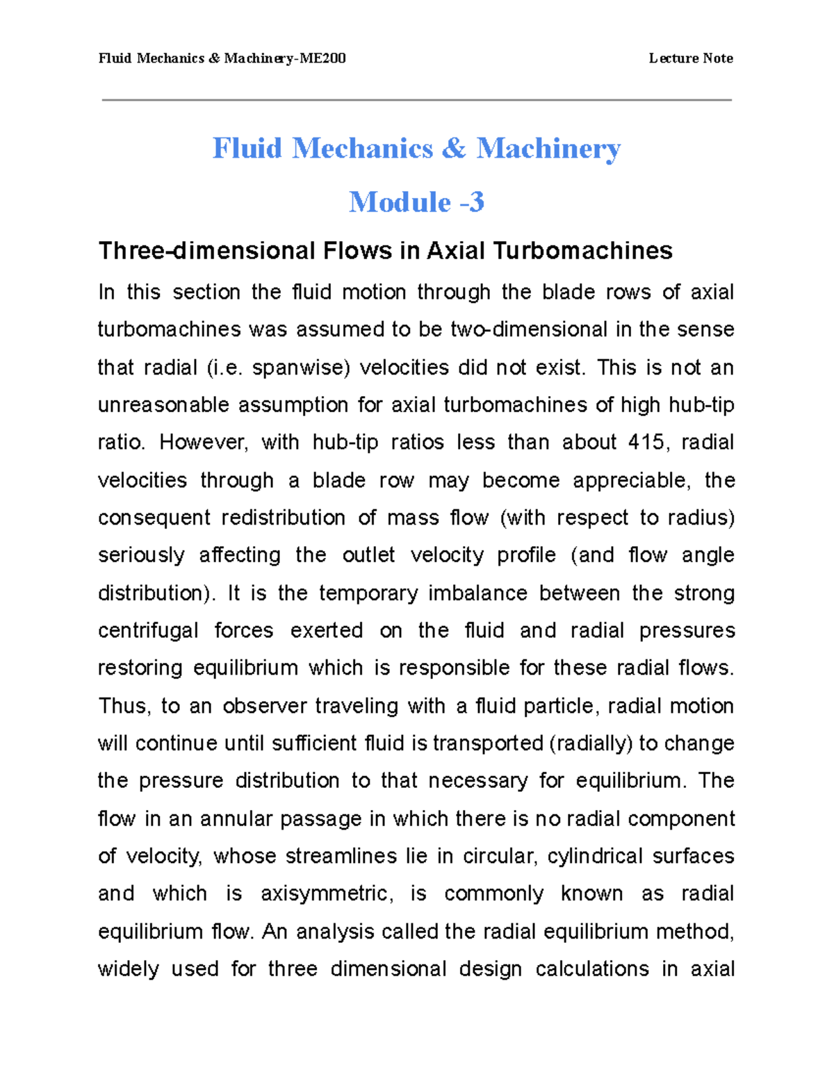 Fluid Mechanics & Machinery Module 3 Lecture Note 1 - Fluid Mechanics ...