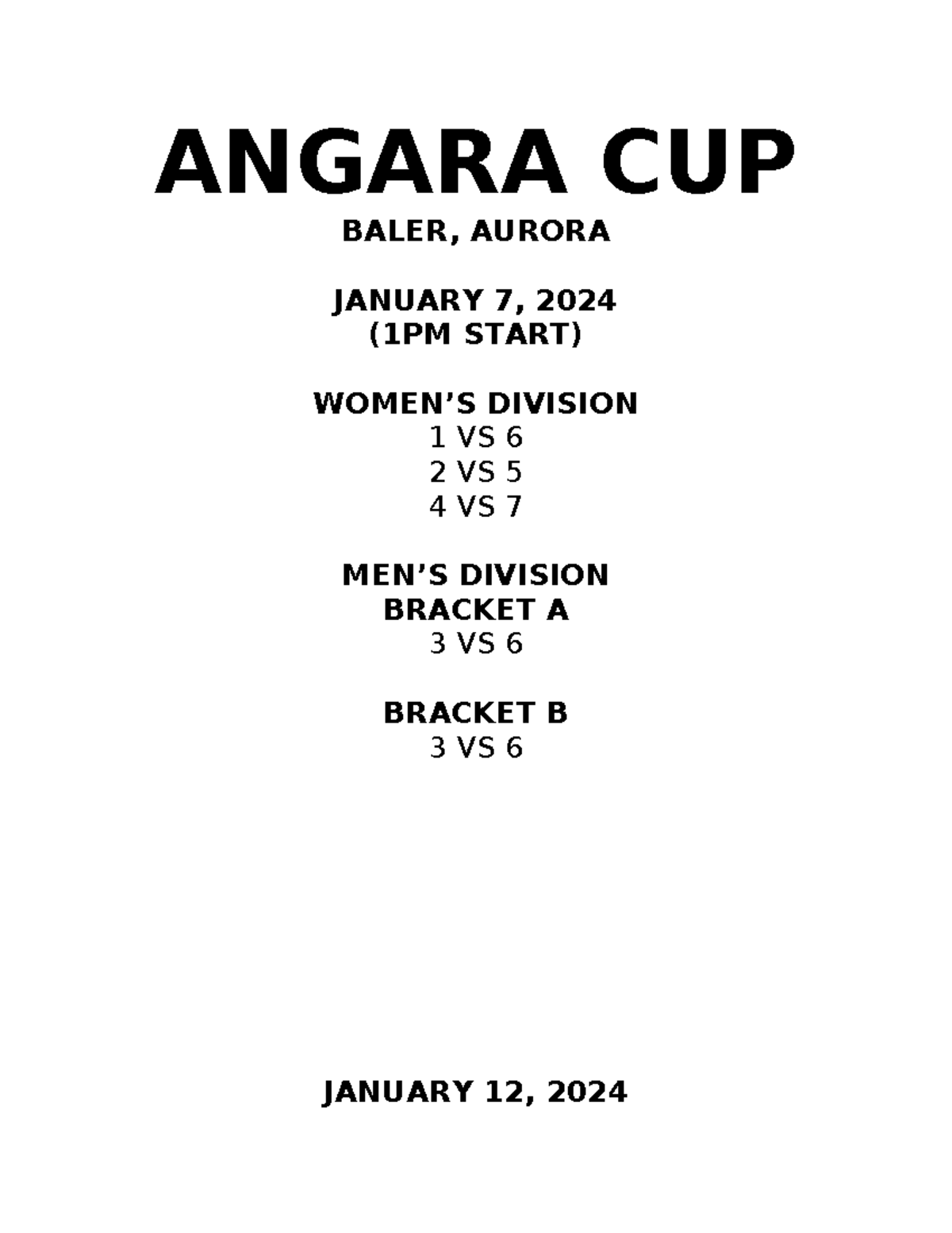 Angara CUP Schedule - asas - ANGARA CUP BALER, AURORA JANUARY 7, 2024 ...
