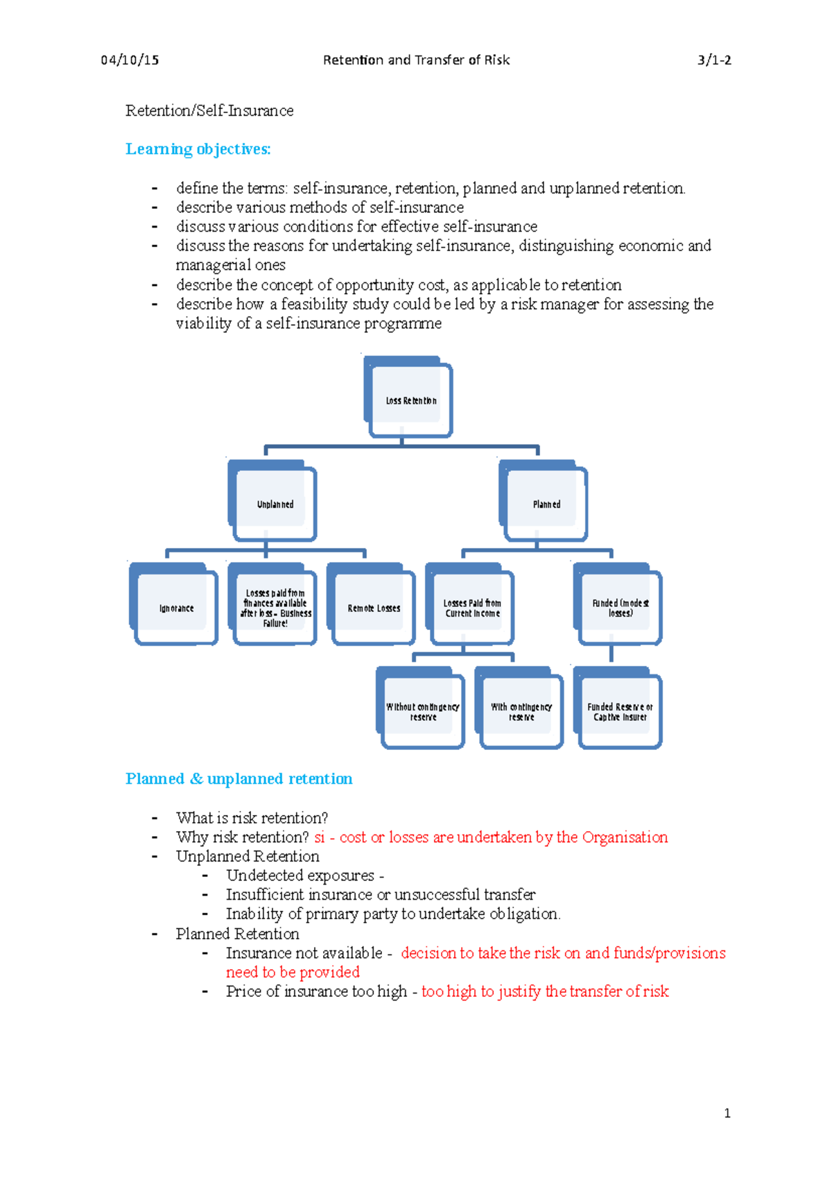 3-1 Retention and Self-Insurance - 04/10/15 Retention and Transfer of ...