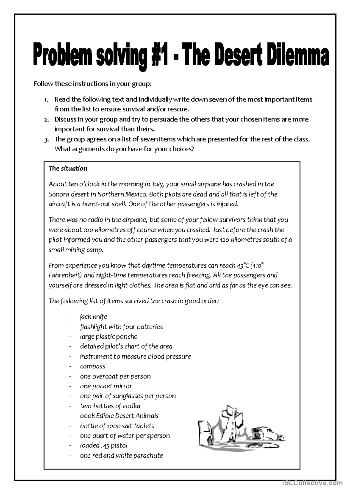 Problem solving 1 - The Desert Dilemma - Follow these instructions in ...