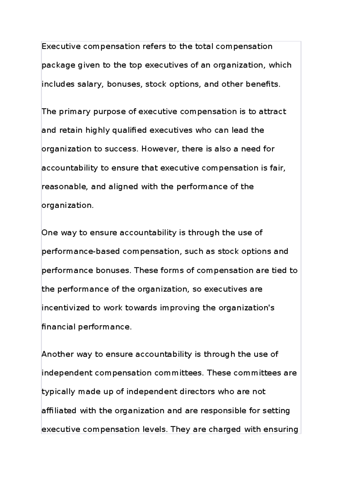 Executive compensation and accountability - Executive compensation ...