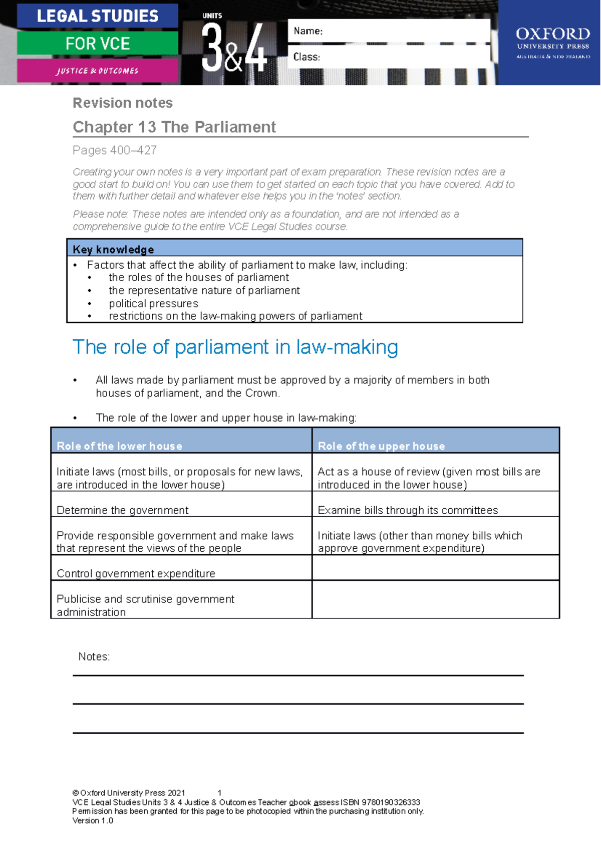 Legal 34 Chapter 13 Revision notes - Revision notes Chapter 13 The ...