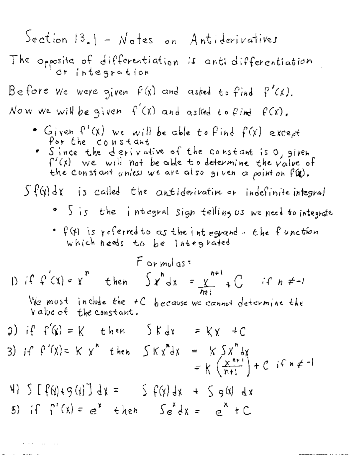 Section 13.1 - Antiderivatives - Secfion 13,3 —- Nojres on AnﬁigekiVa ...