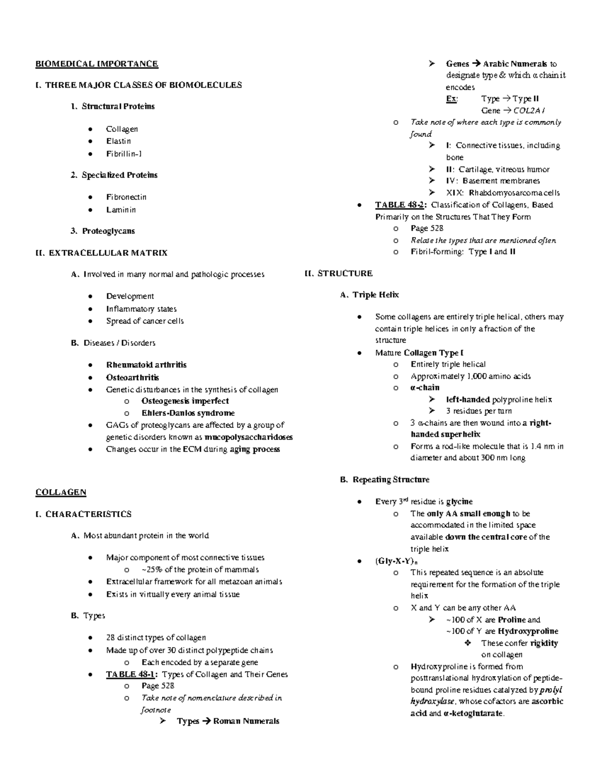 Extracellular Matrix - BIOMEDICAL IMPORTANCE I. THREE MAJOR CLASSES OF ...