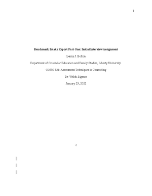 Intake Report Part One a - Intake Report Part One:Initial Interview Name School of Counseling ...