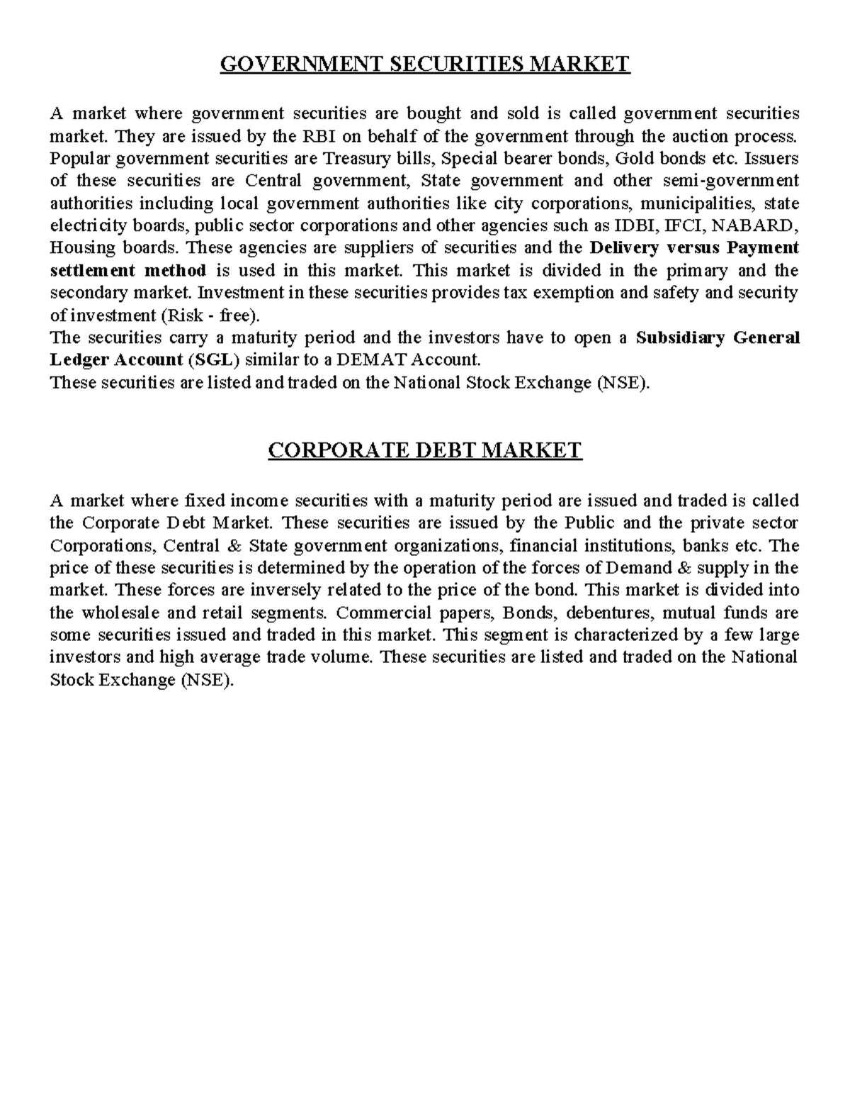 Government Securities Market - GOVERNMENT SECURITIES MARKET A market ...