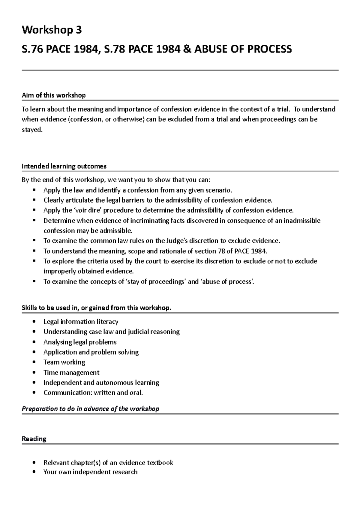 Workshop 3 - Workshop 3 S PACE 1984, S PACE 1984 & ABUSE OF PROCESS Aim ...