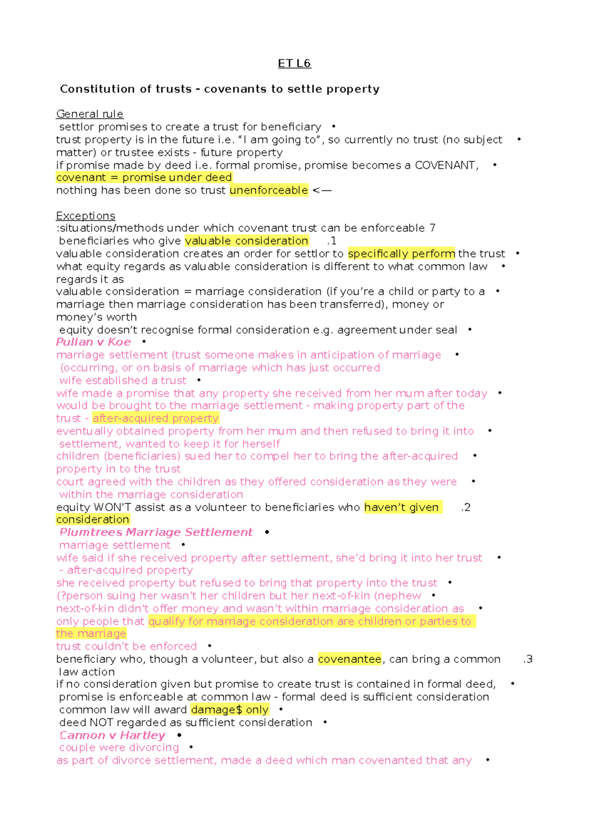ET L6 - constitution and administration of trusts - ET L Constitution of trusts - covenants to ...