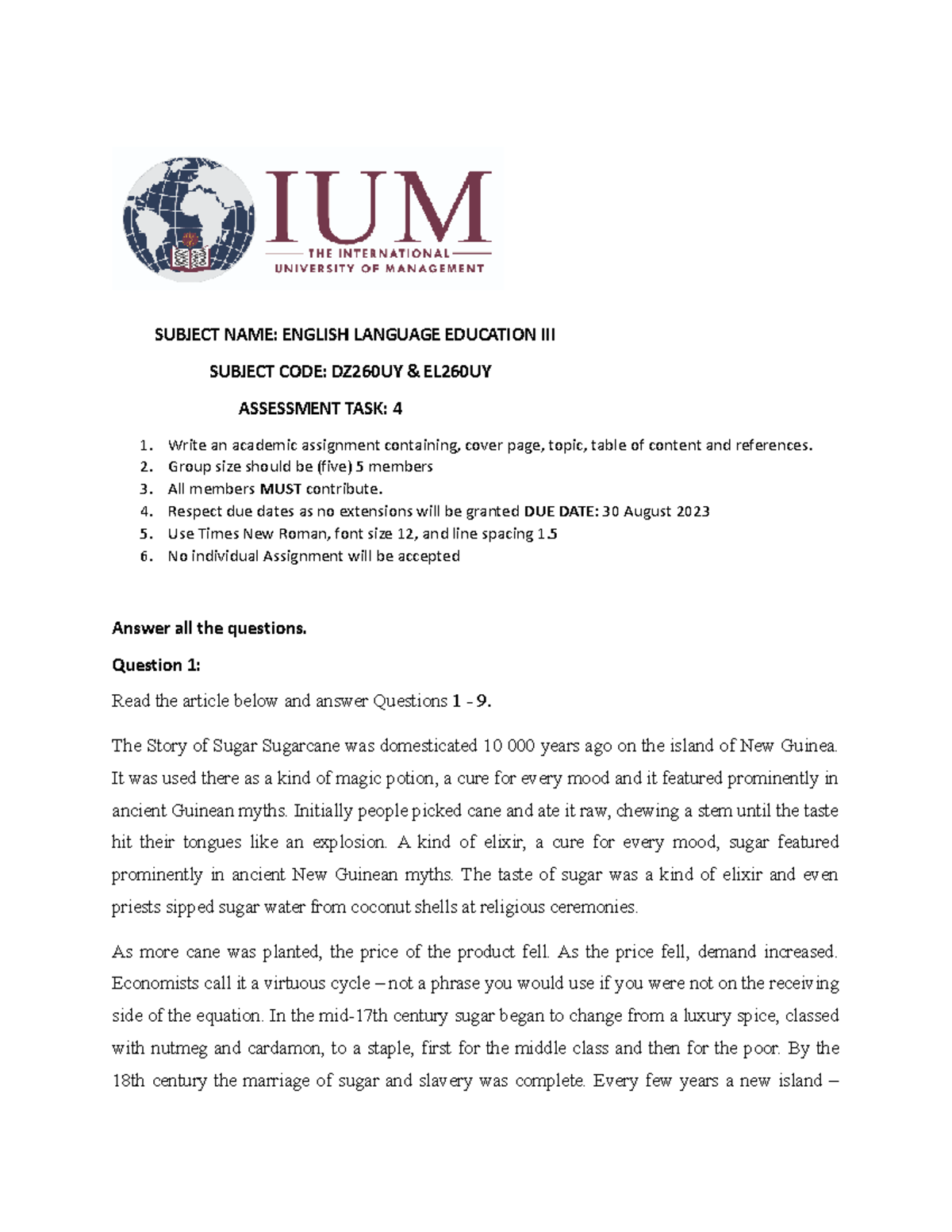 EL2, DZ2 - I love my university - SUBJECT NAME: ENGLISH LANGUAGE ...