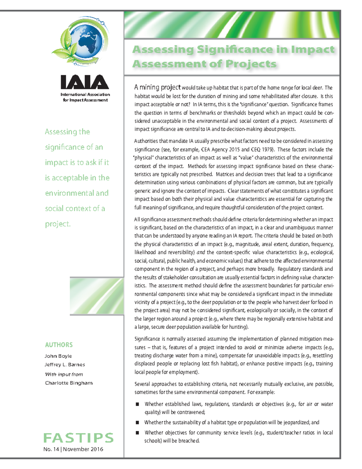Fastips 14 Significance (Ing)YA - Assessing Significance in Impact ...