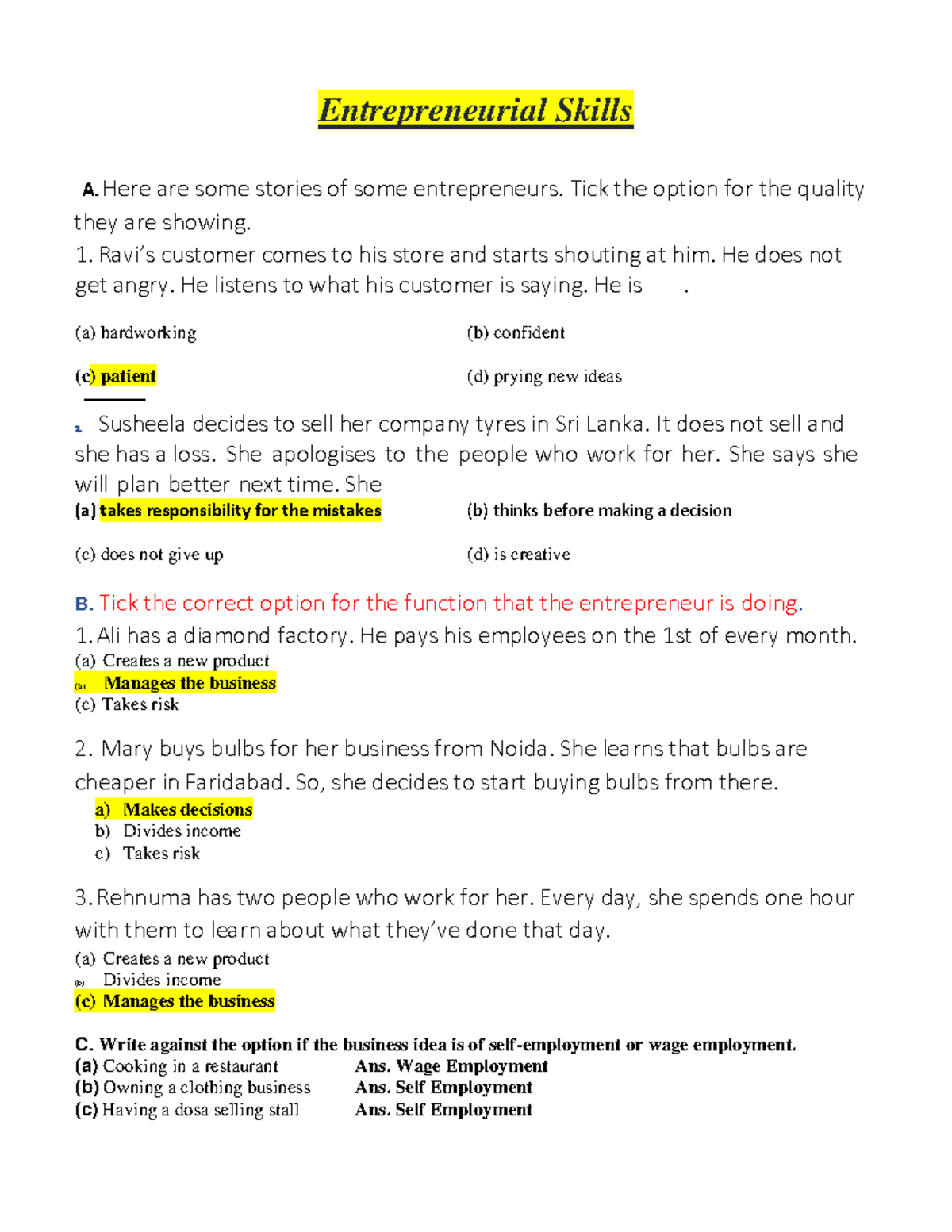Class 10 Unit 3: Employability Skills (ENTREPRENEUR SKILLS ...