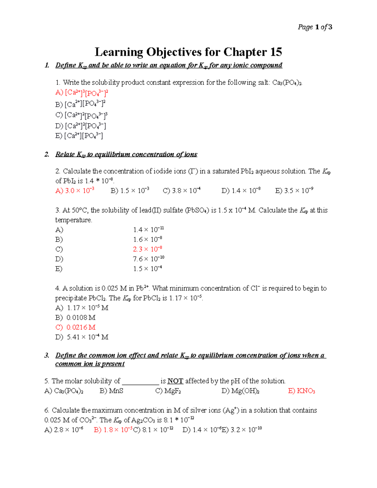 Learning Objectives Chapter 15 Page 1 Of 3 Learning Objectives For