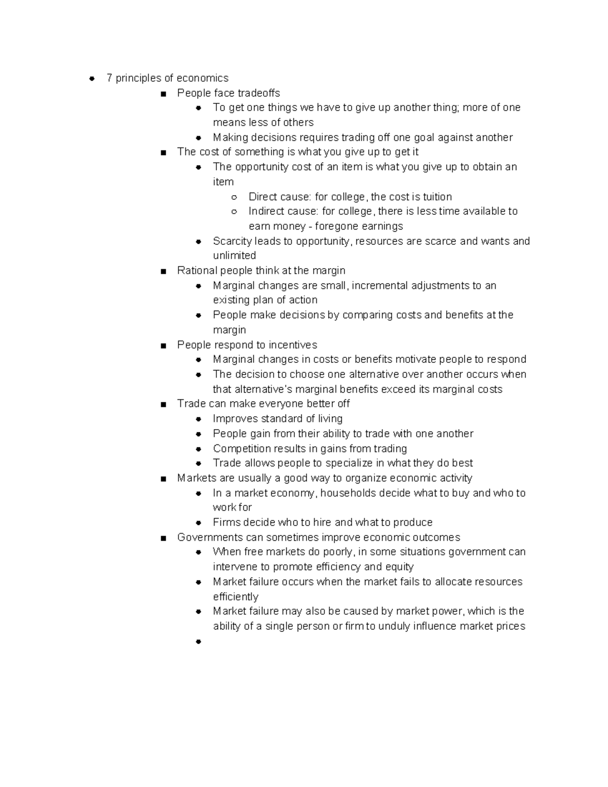 Microeconomics class notes - 7 principles of economics People face ...