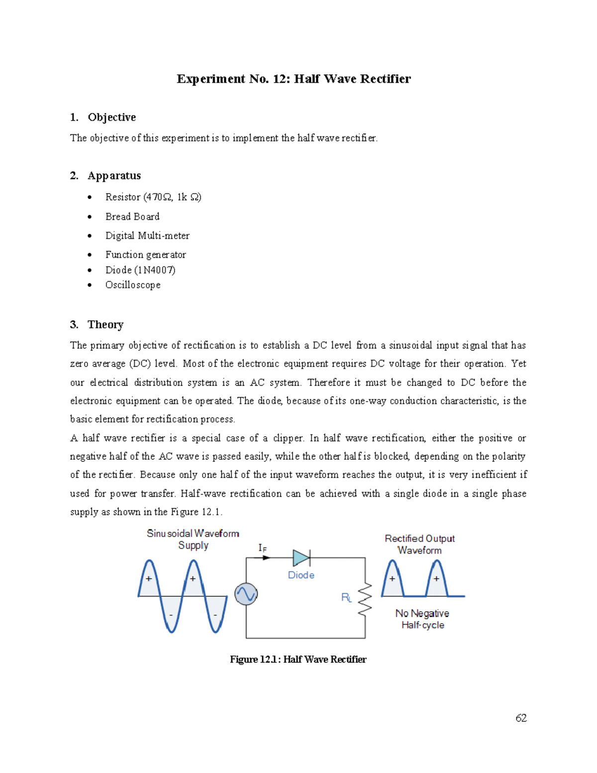 1603625237-lab-12 - Experiment No. 12: Half Wave Rectifier 1. Objective ...