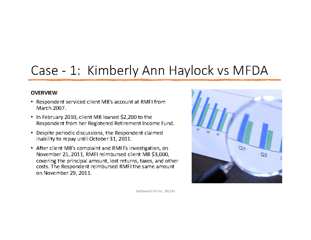MFDA allegations - THIS IS THE ASSIGNMENT WE DID ON - Case - 1: Kimberly Ann Haylock vs MFDA ...