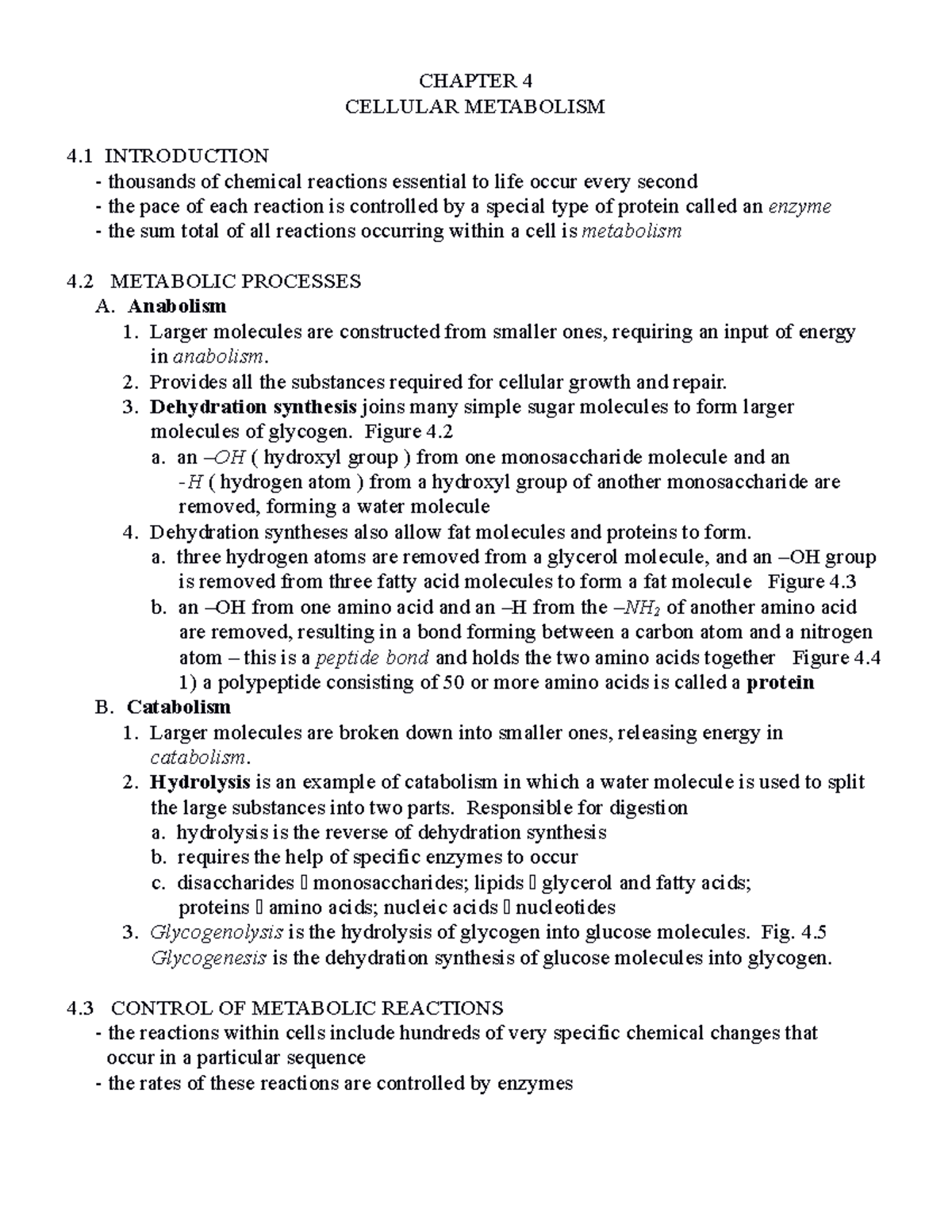 Chapter 4-225 - notes - CHAPTER 4 CELLULAR METABOLISM 4 INTRODUCTION ...