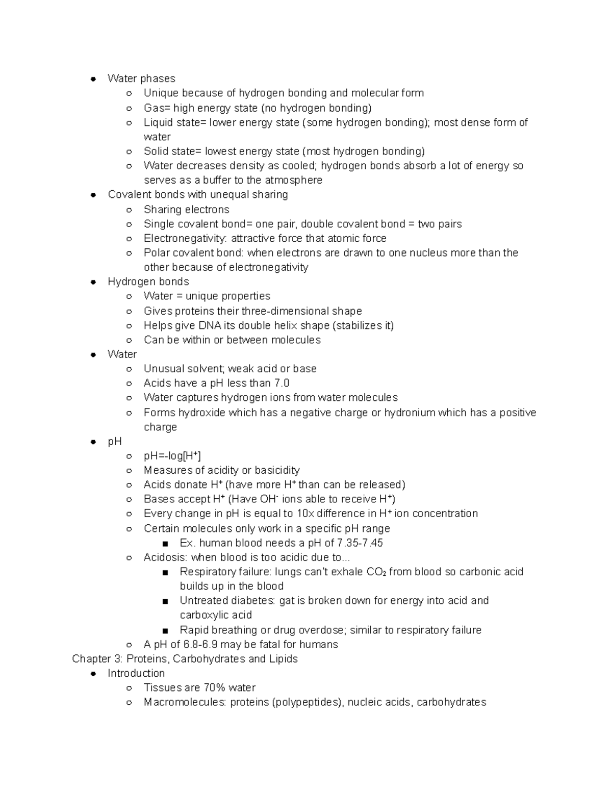 Lecture 2 - Water behavior and chemistry. Protein structure and ...