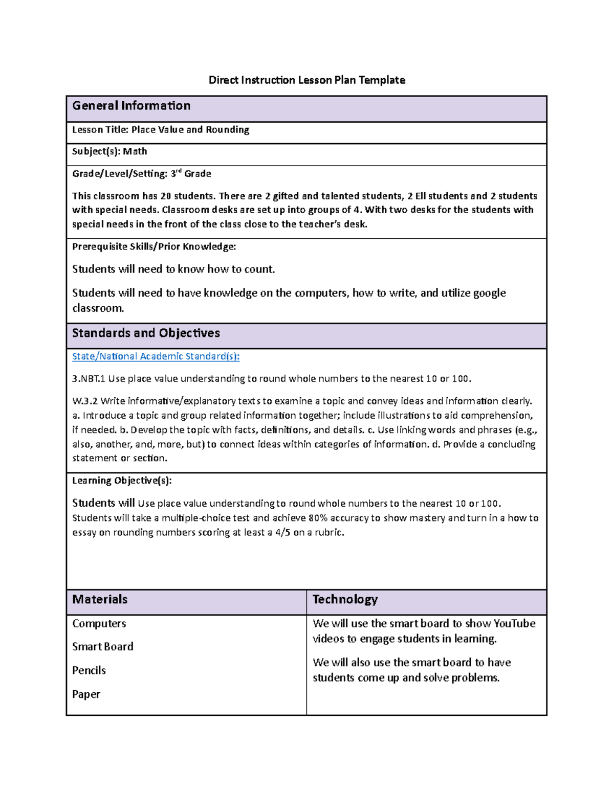 Direct Instruction Less Plan Task 2 - C847 - WGU - Studocu
