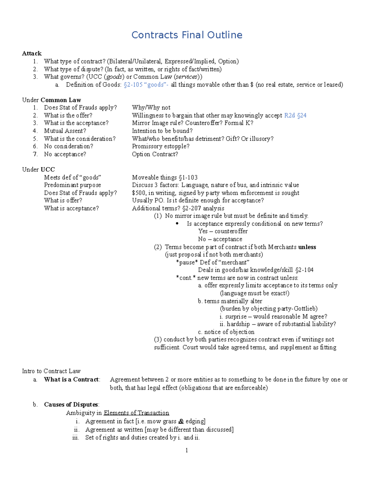 Final K Outline - Contracts Final Outline Attack 1. What type of ...