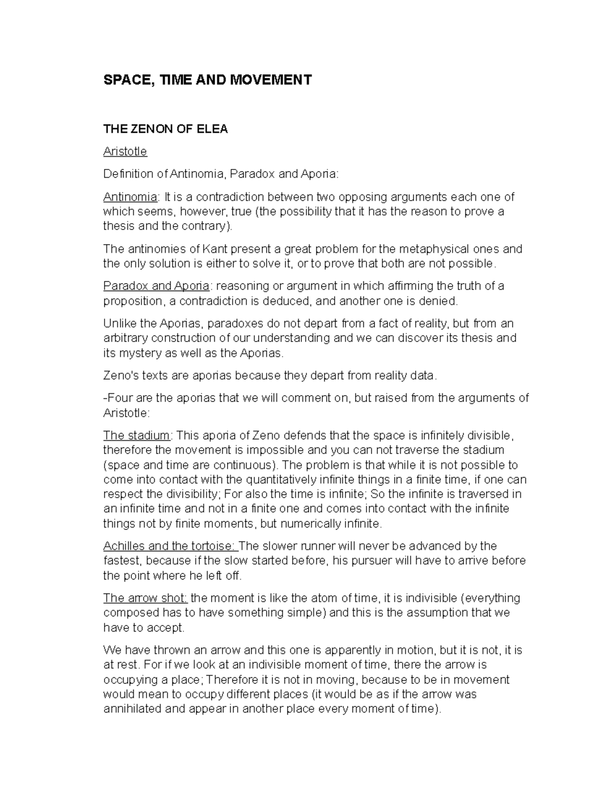 space, time and movement - SPACE, TIME AND MOVEMENT THE ZENON OF ELEA ...