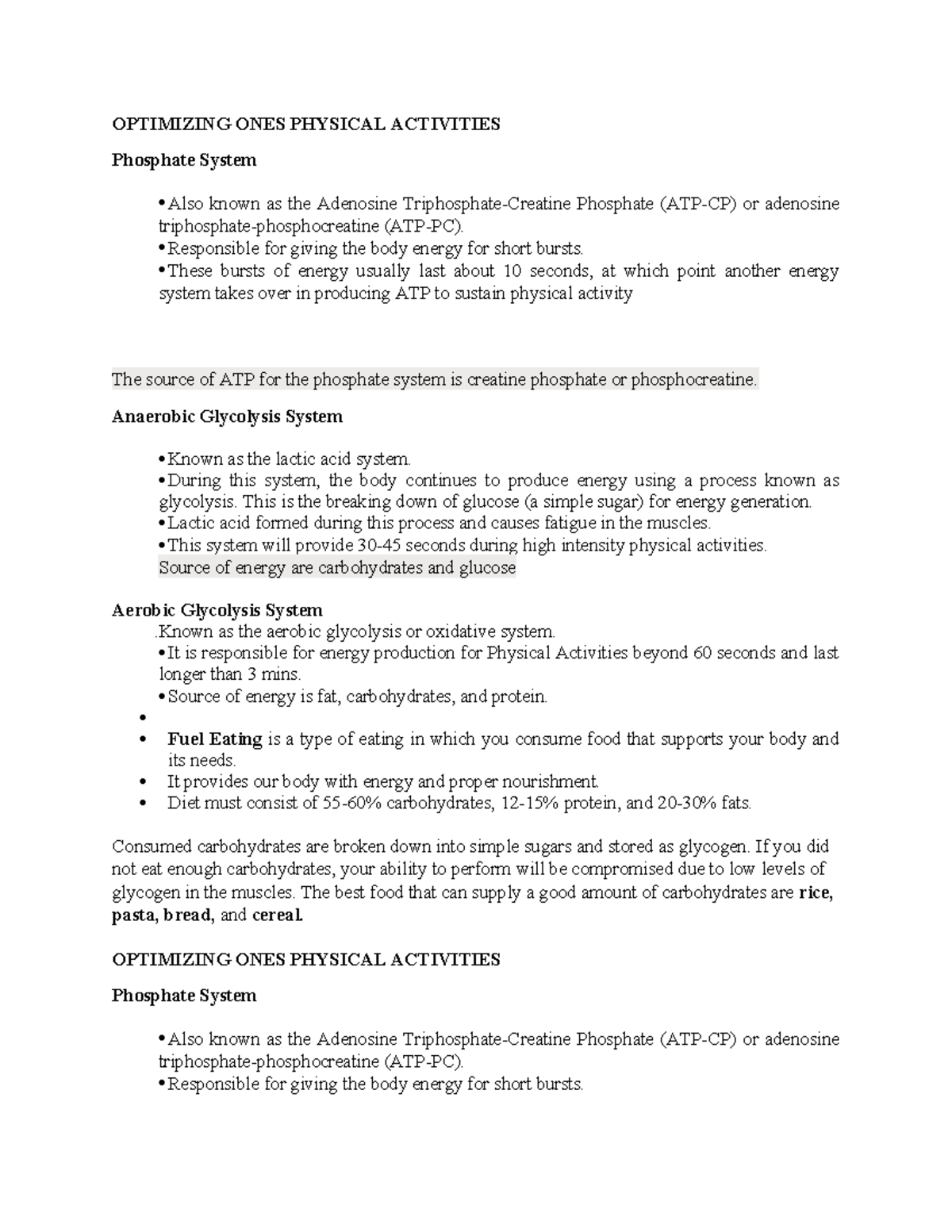 Hope 3 Lecture - Notes for hope - OPTIMIZING ONES PHYSICAL ACTIVITIES ...