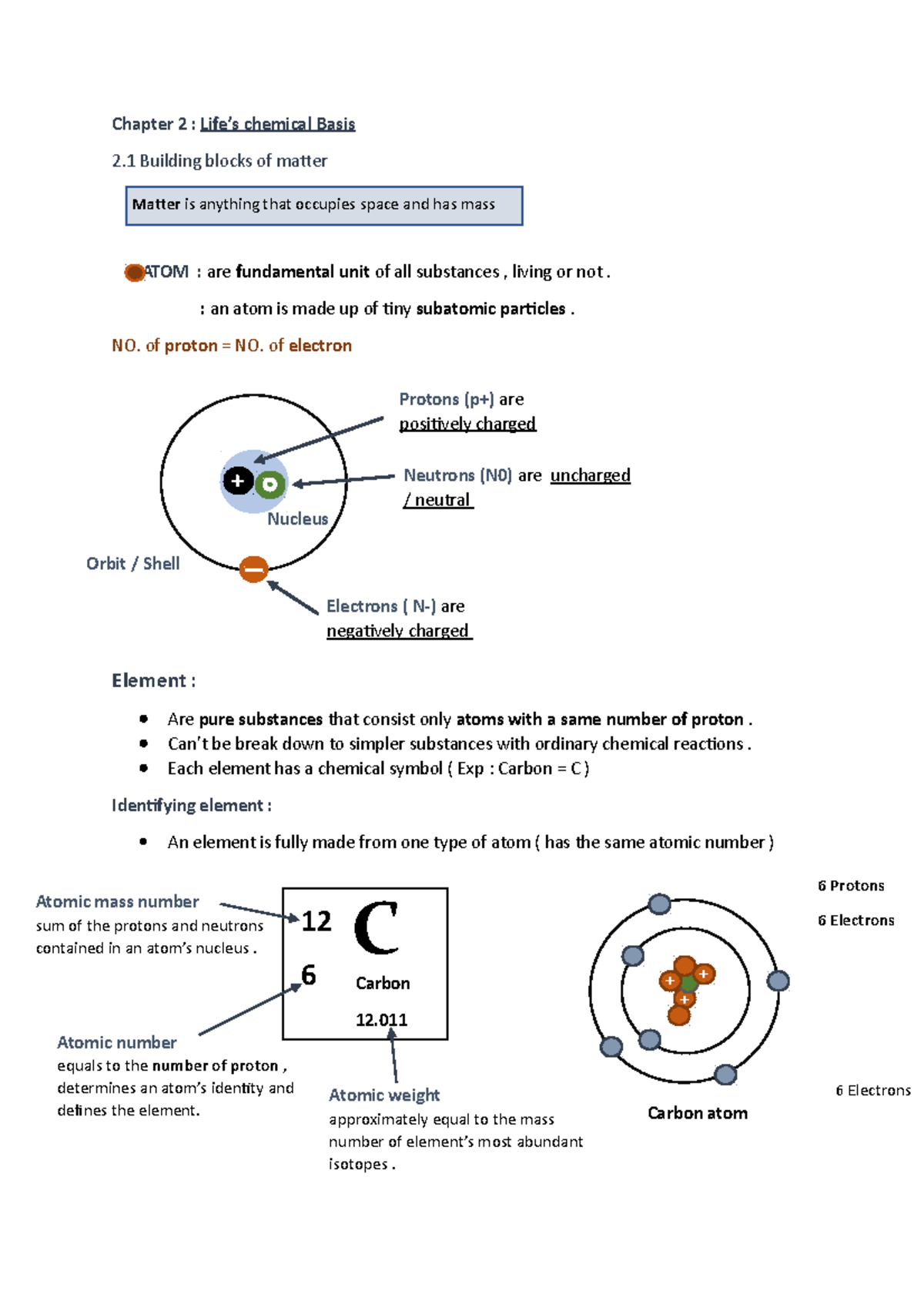 BIO121 - Chapter 2 ( Life's chemical basis ) - Chapter 2 : Life’s ...