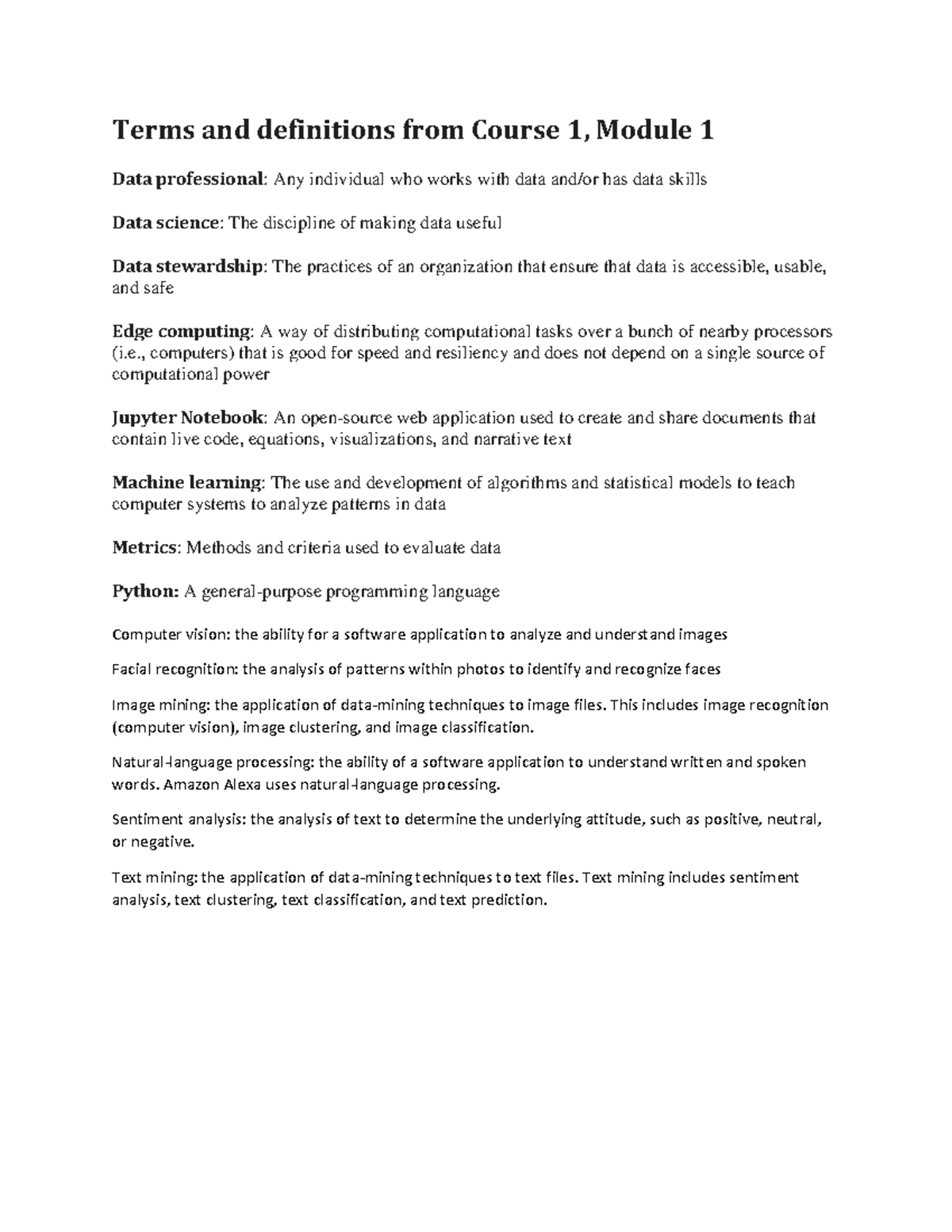 Terms & Definitions - Terms and definitions from Course 1, Module 1 ...