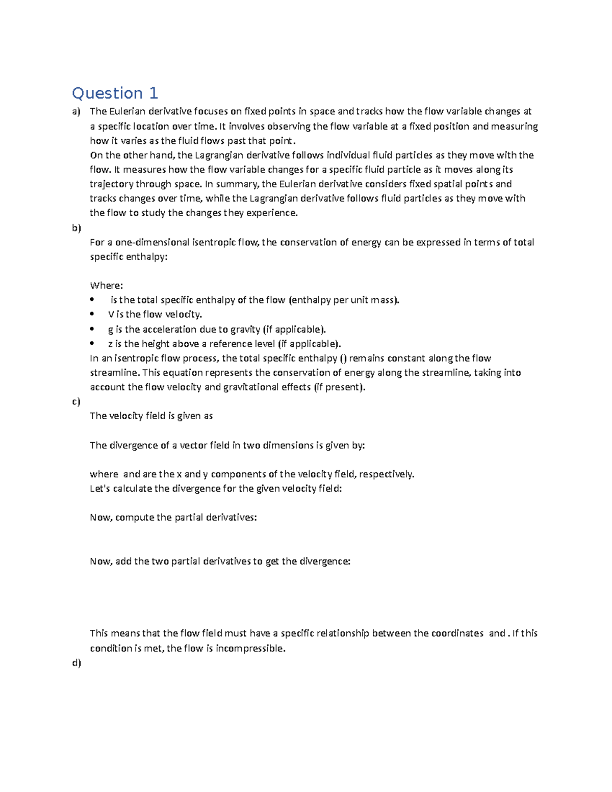 Exam answers - The content is concise and clear - Question 1 a) The ...