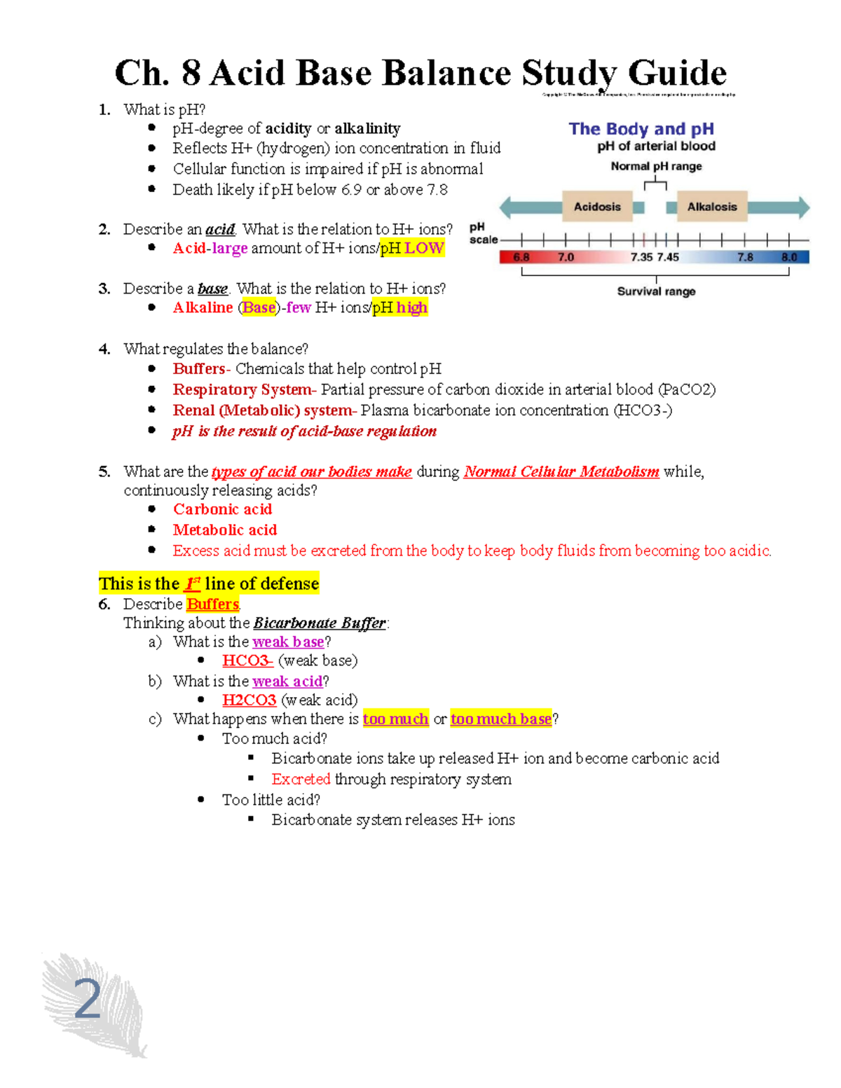 Acid-Base Balance Study Guide - Ch. 8 Acid Base Balance Study Guide 1 ...
