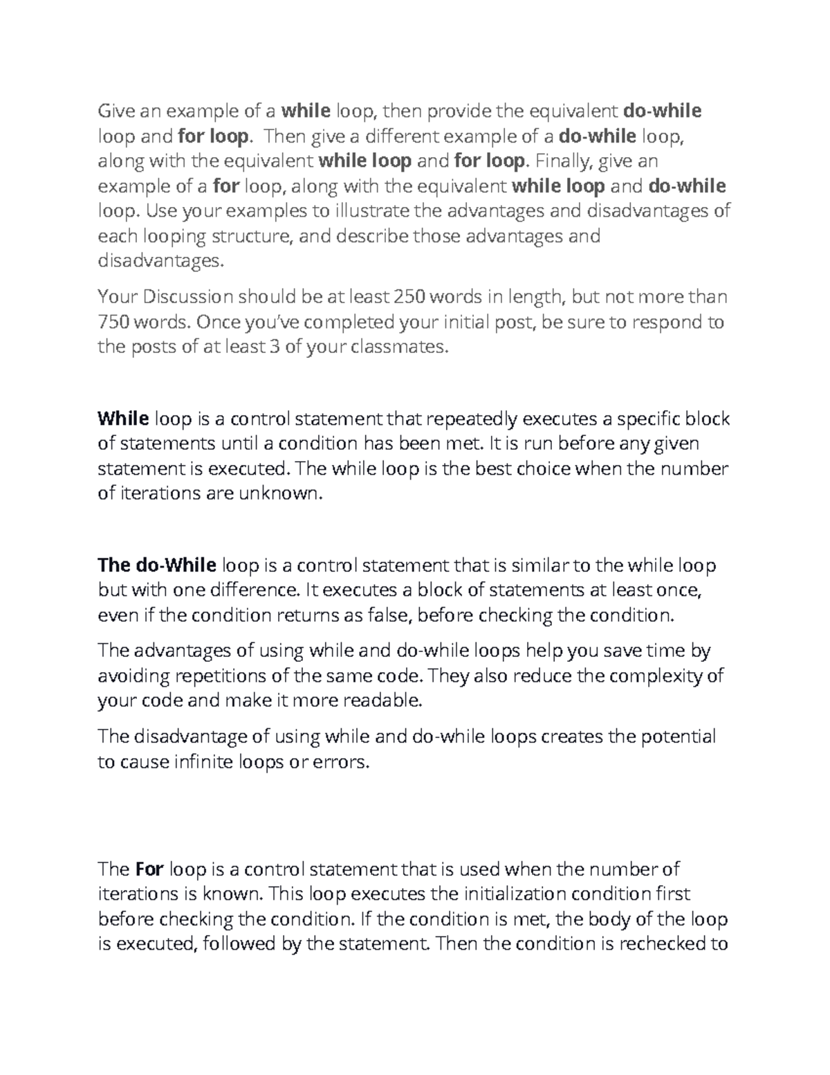 Discussion Unit 2 (Programming I) - Give an example of a while loop ...