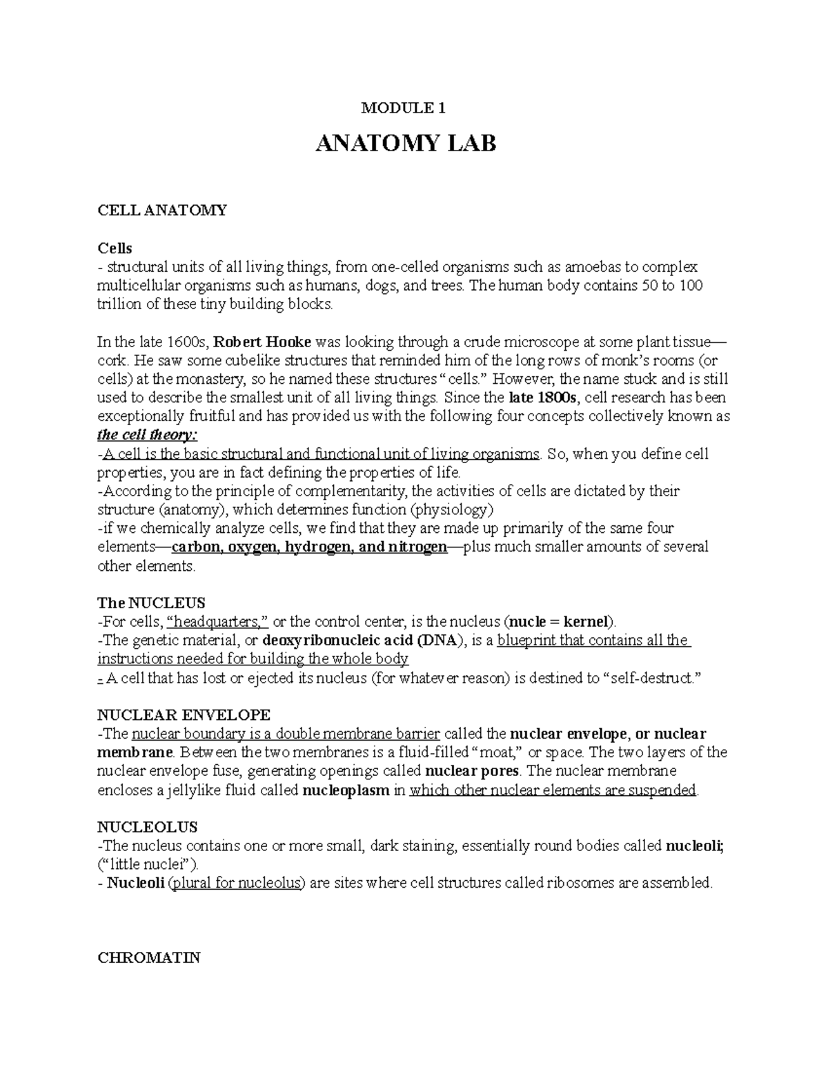 Module 1 Anatomy Lab - CELL Anatomy - MODULE 1 ANATOMY LAB CELL ANATOMY ...