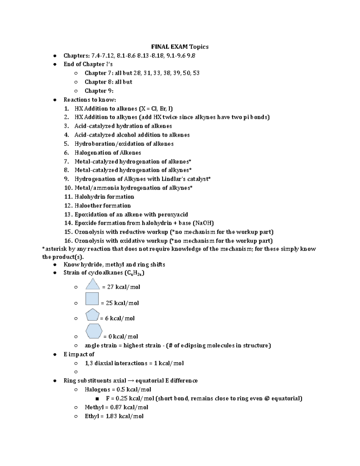 Final EXAM Topics - FINAL EXAM Topics Chapters: 7.4-7, 8.1-8 8.13-8, 9. ...