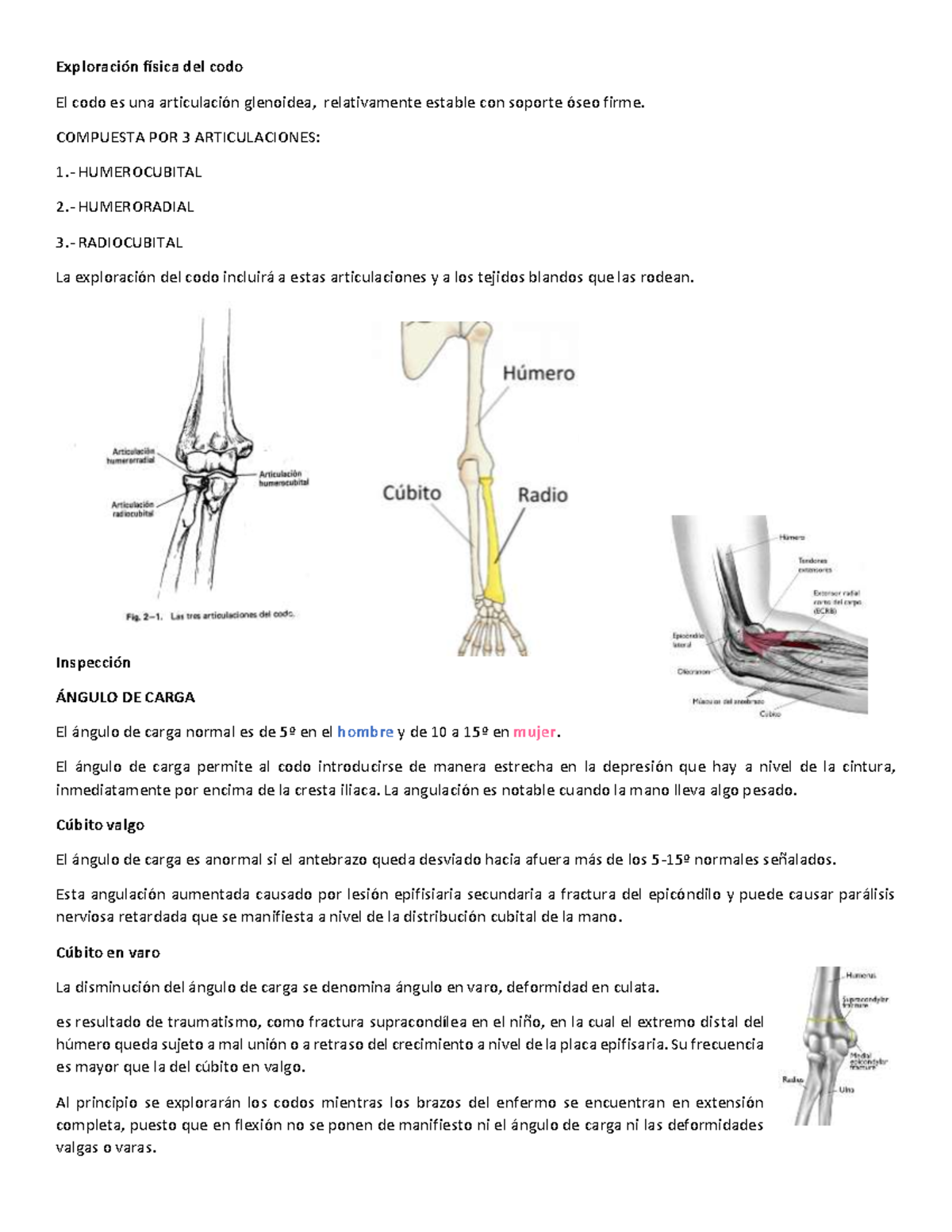 Exploración física del codo, mano y muñeca - Exploración física del codo El codo es una ...