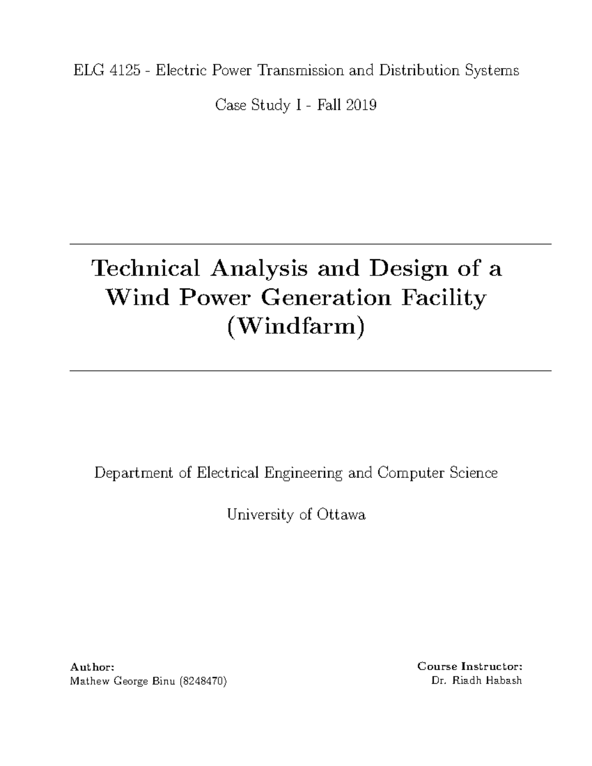 ELG4125 - Case Study - ELG 4125 - Electric Power Transmission and ...