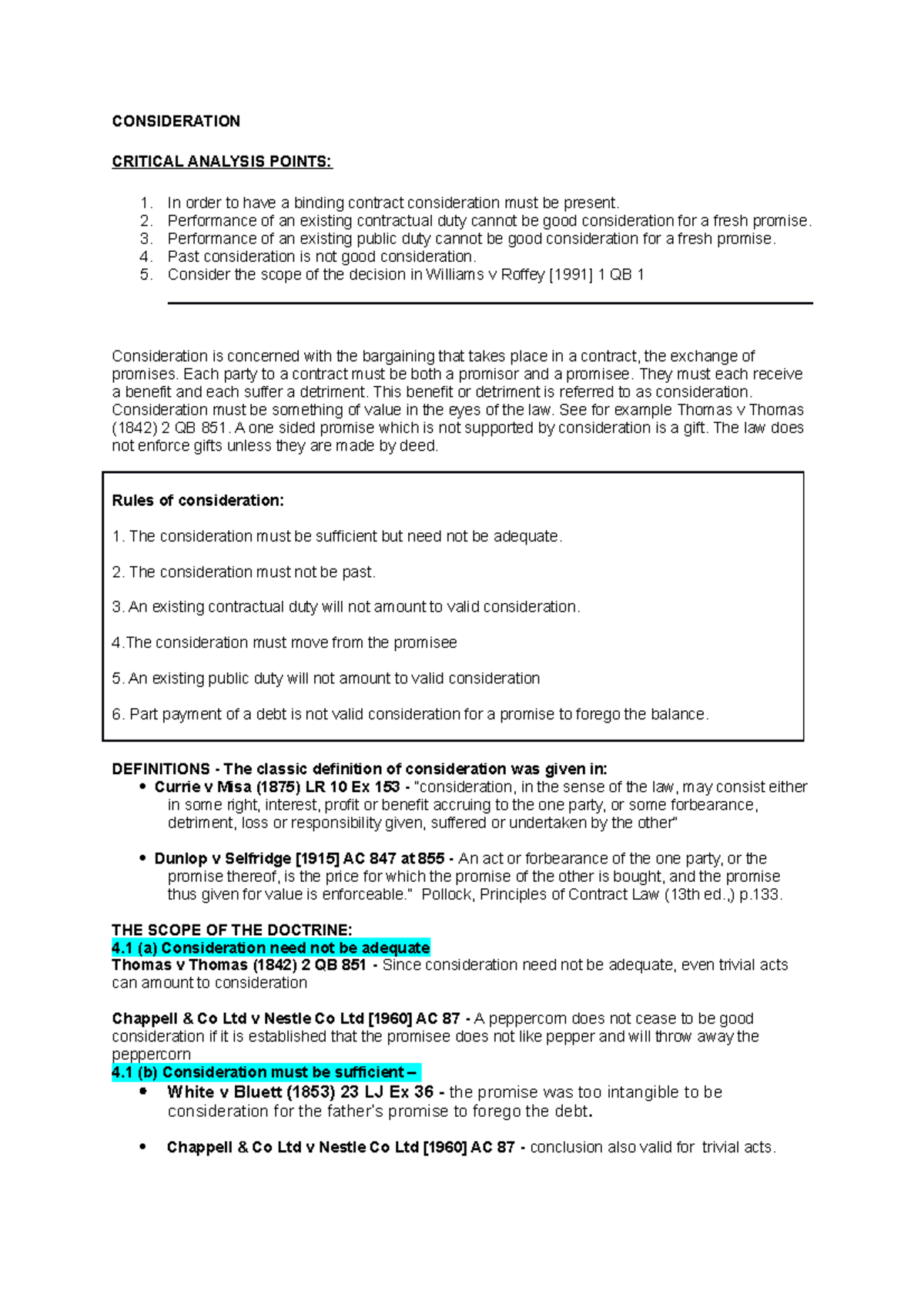 79916 199662 Consideration - CONSIDERATION CRITICAL ANALYSIS POINTS: 1 ...