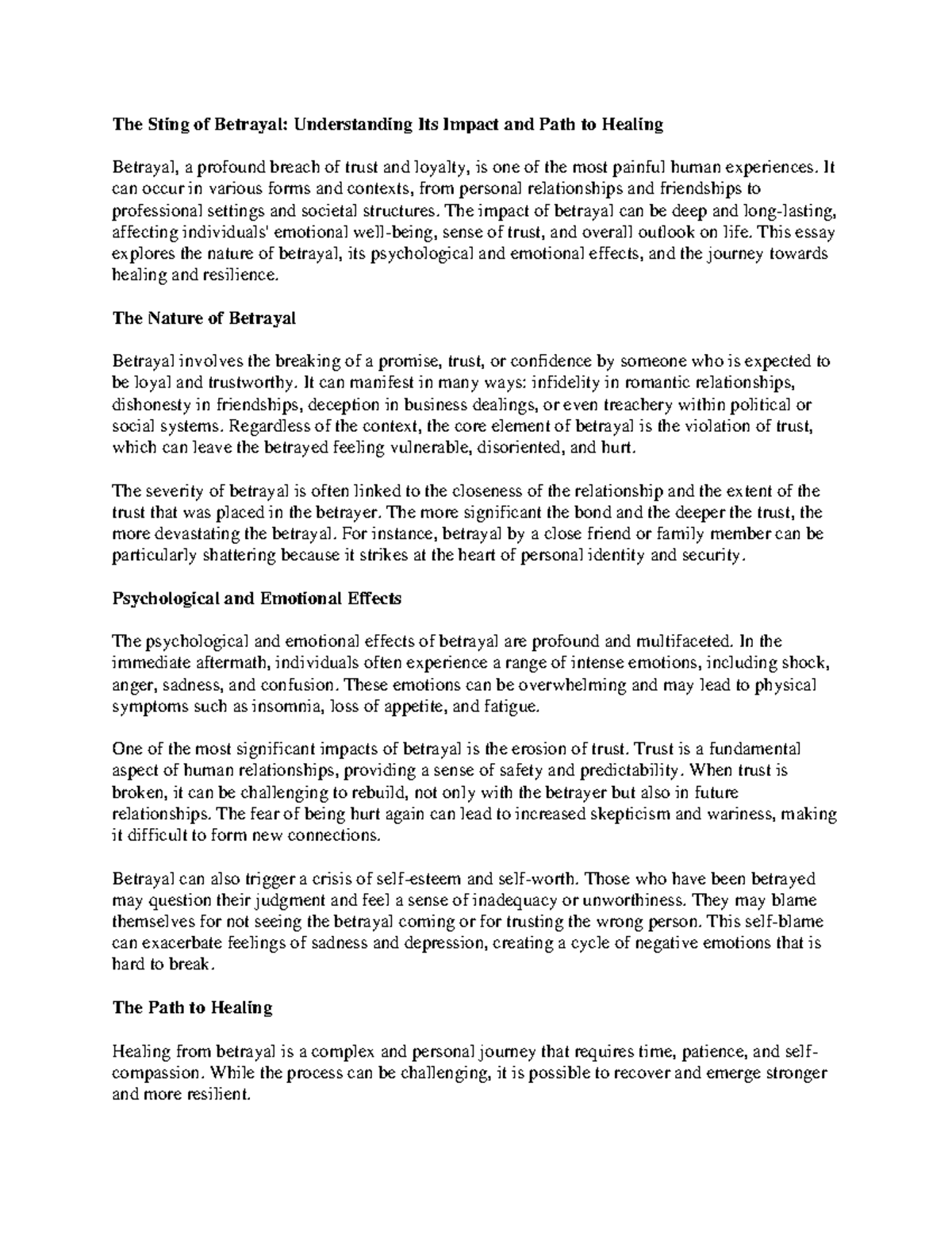 The Sting of Betrayal - It can occur in various forms and contexts ...