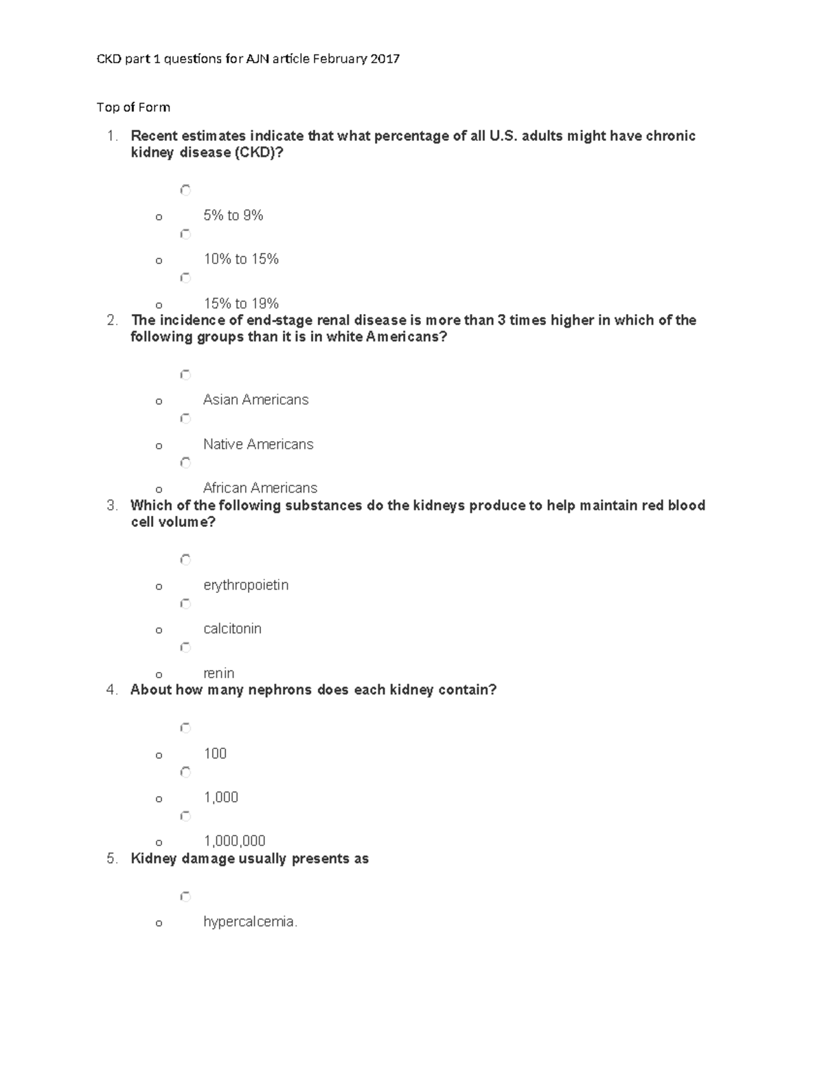 CE questions for article CKD part 1 AJN Feb 2017 - Top of Form 1 ...