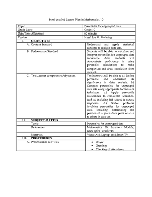 Semidetailed Lesson PLAN Molining - Semi-detailed Lesson Plan in ...
