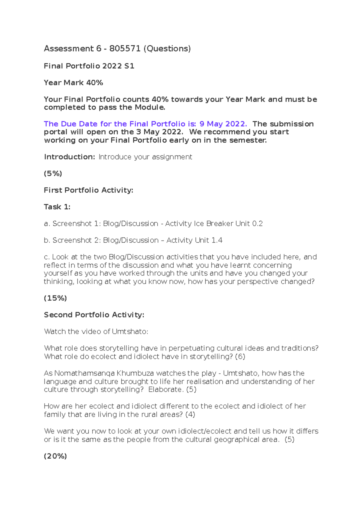 Assessment 6 - Question - Assessment 6 - 805571 (Questions) Final ...