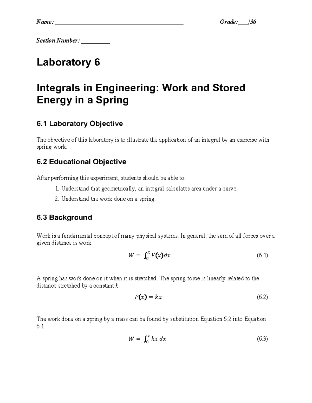 Tutorial work - 5 and 6 - Name: Grade: / Section Number: Laboratory ...