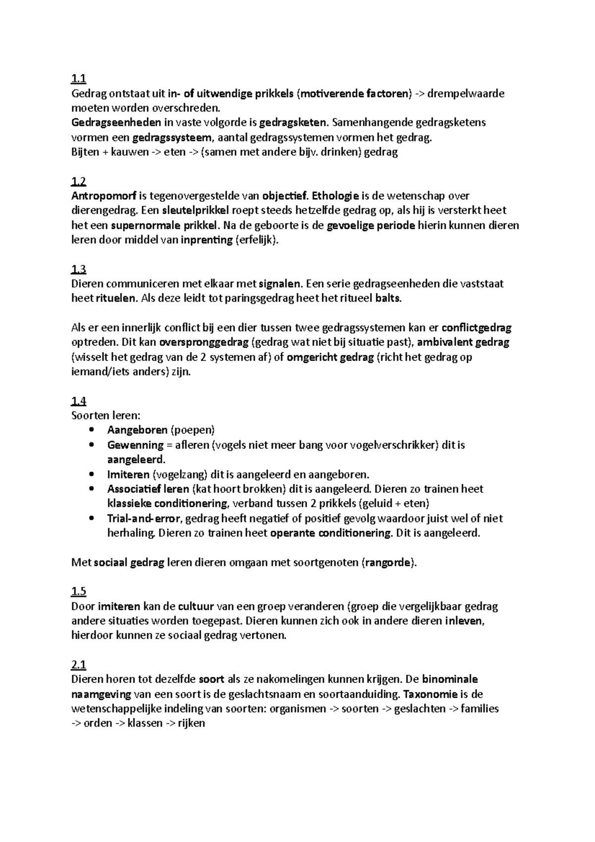 Biologie samenvatting 4VWO hoofdstuk 1+2+8 - Gedrag ontstaat uit in- of uitwendige prikkels ...