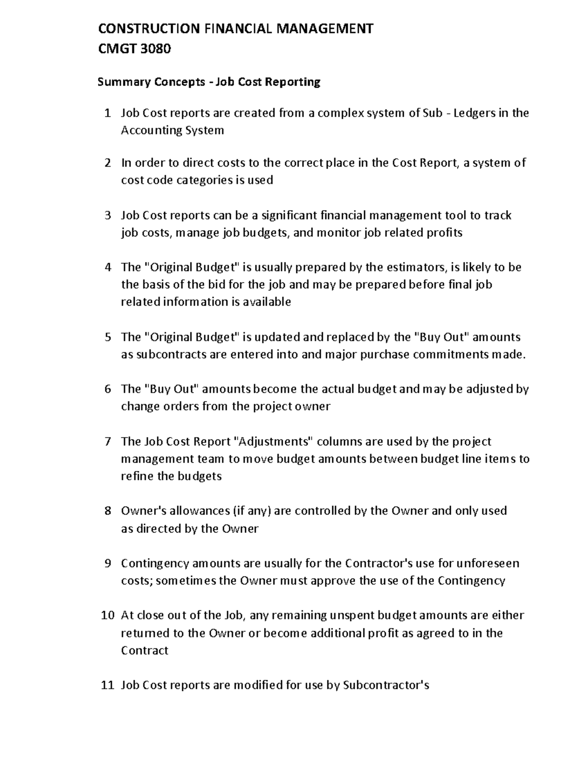 Concept Summary - Cost Reporting - CONSTRUCTION FINANCIAL MANAGEMENT ...