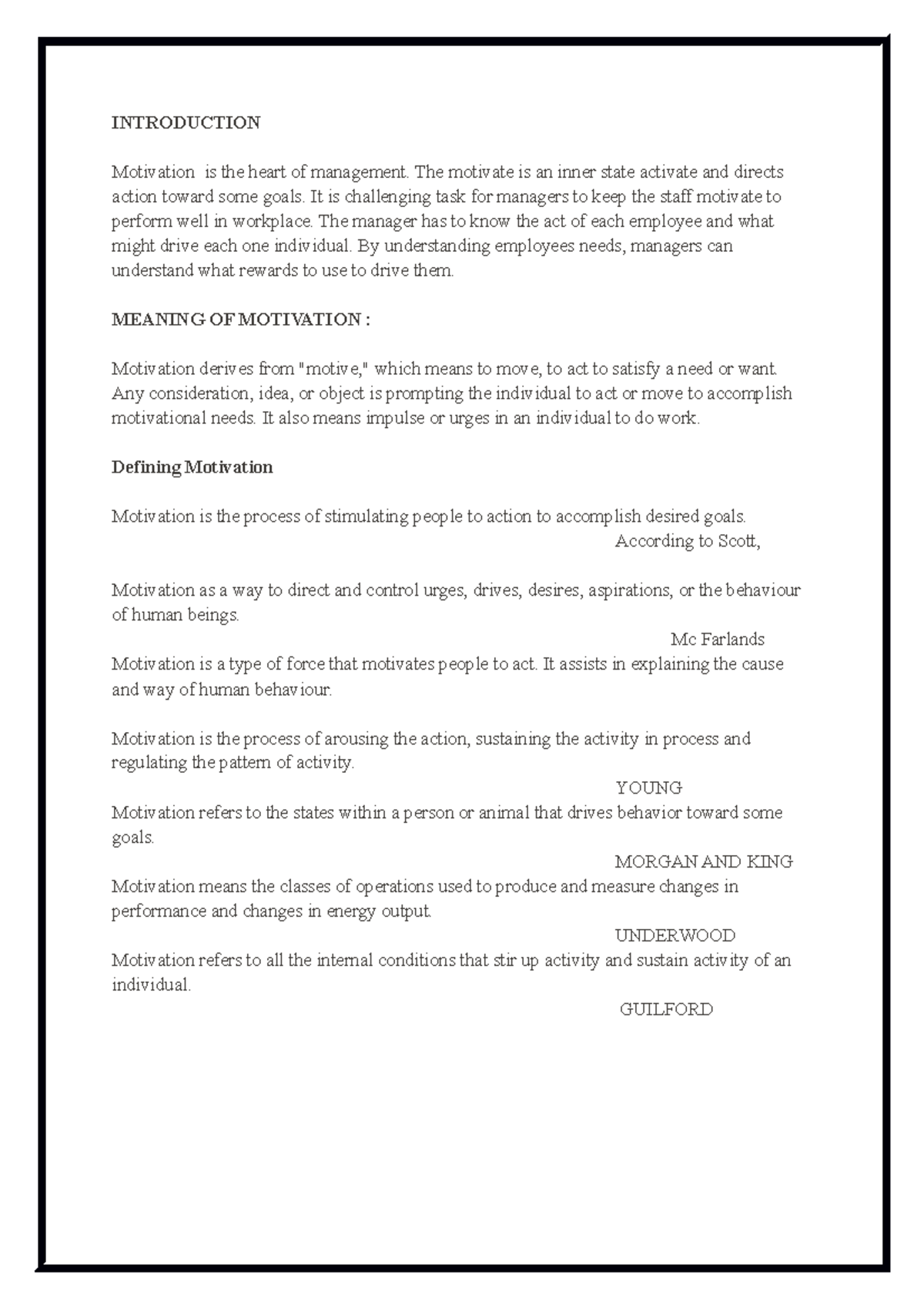 Motivation Theory - Msc Nursing - INTRODUCTION Motivation is the heart ...