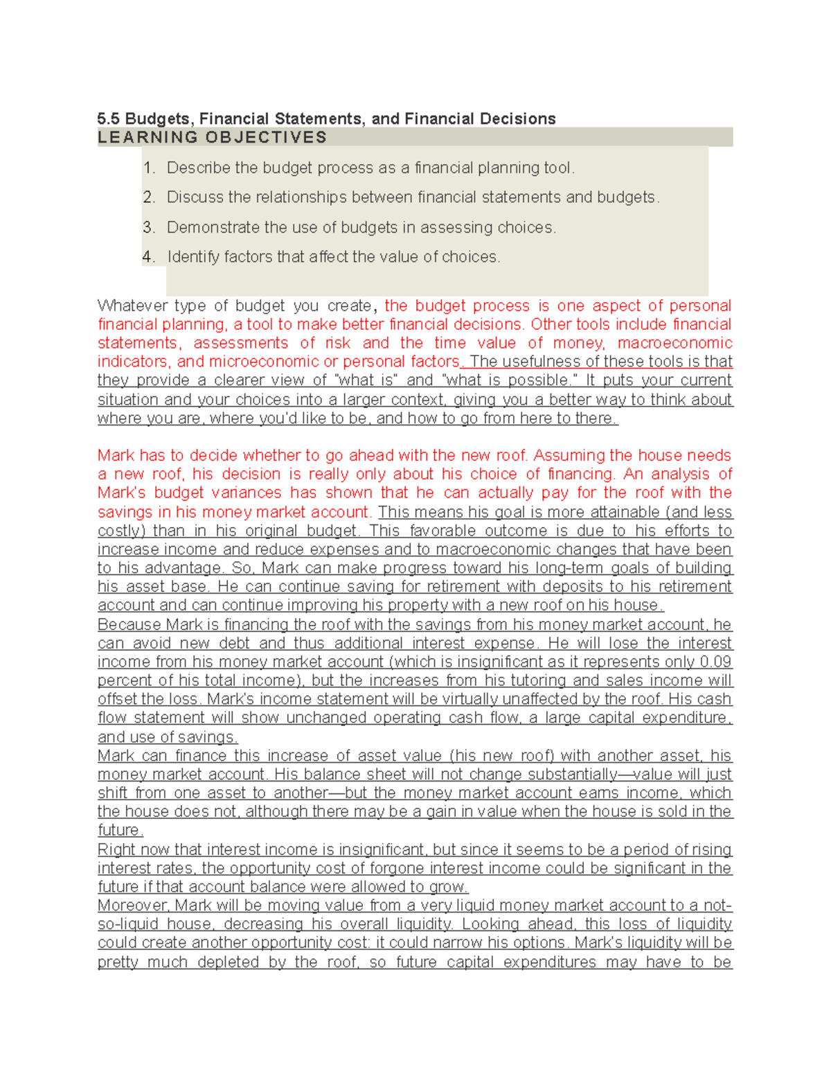 Personal financial planning - 5 Budgets, Financial Statements, and ...