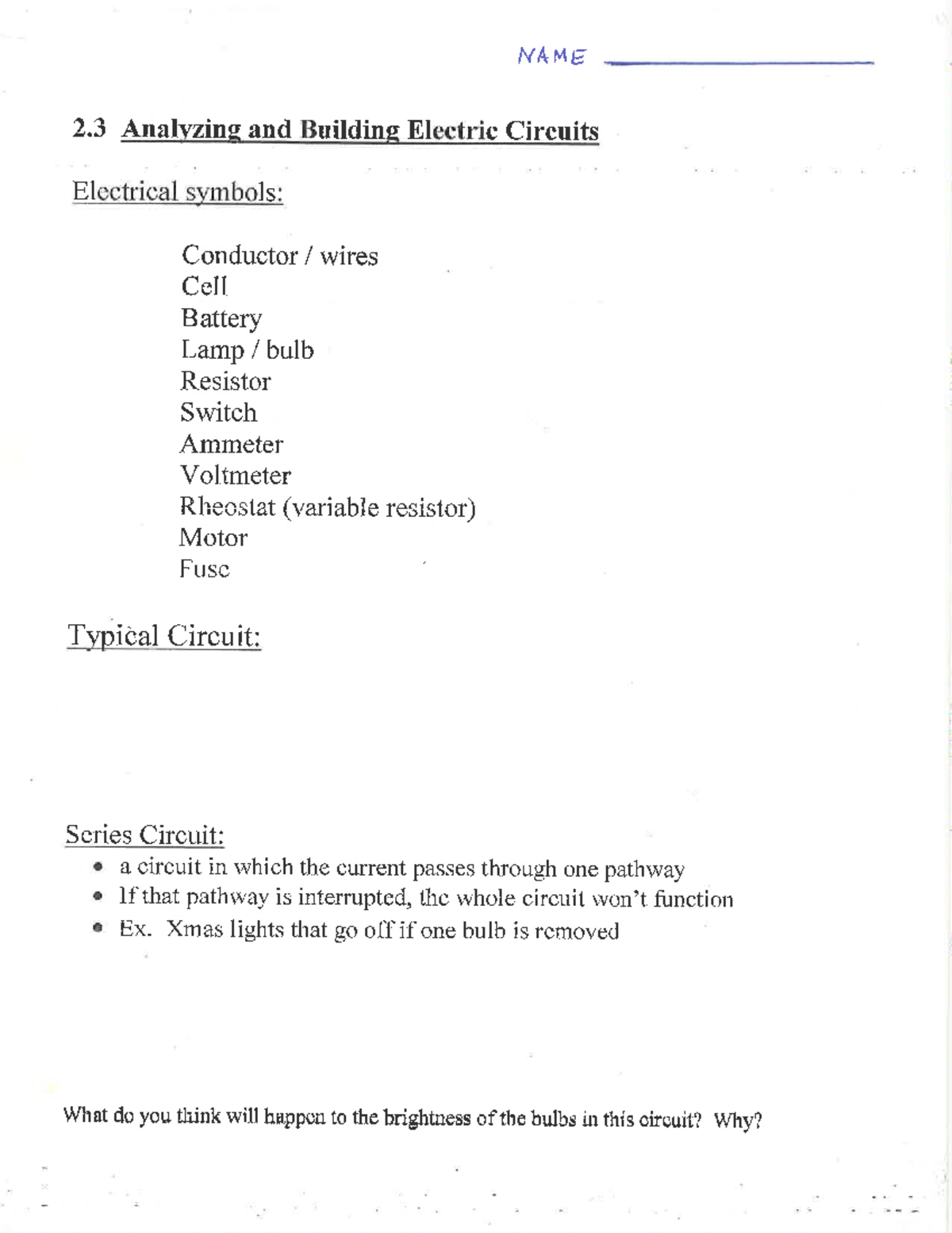 Unit D Booklet 2 (1) - IDC - NAME 2 Analyzing and Building Electric ...