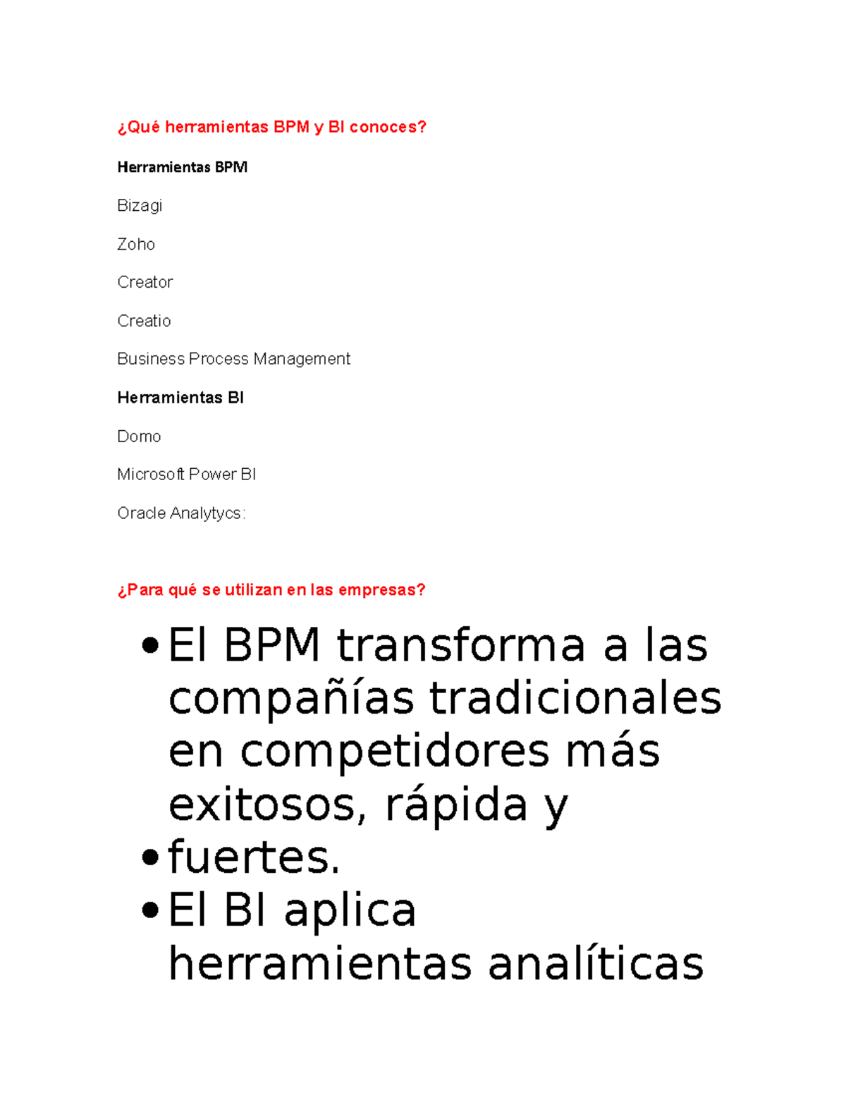 Semana 2 Herramirntas Informaticas - ¿Qué herramientas BPM y BI conoces ...