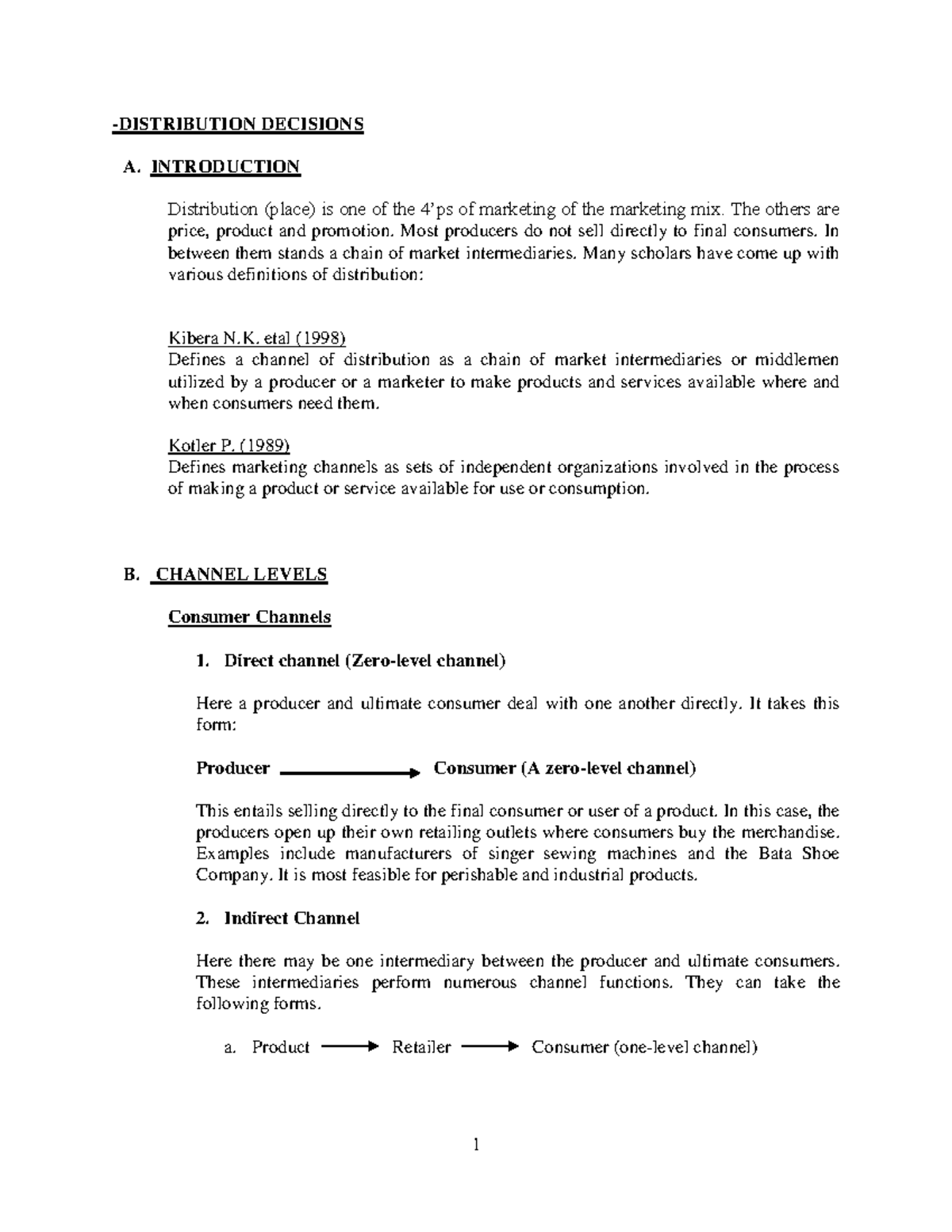 Distribution Decisions - DISTRIBUTION DECISIONS A. INTRODUCTION ...