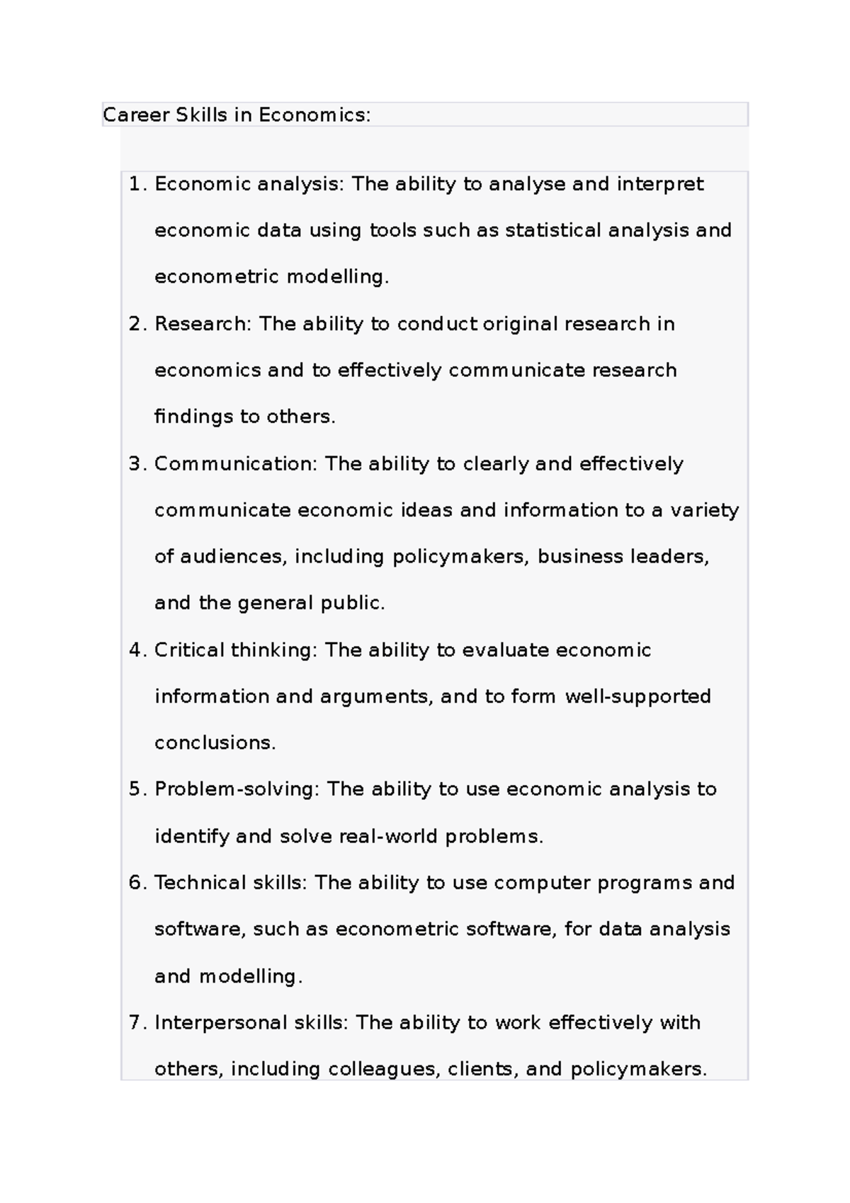 Career Skills in Economics notes - Career Skills in Economics: Economic ...