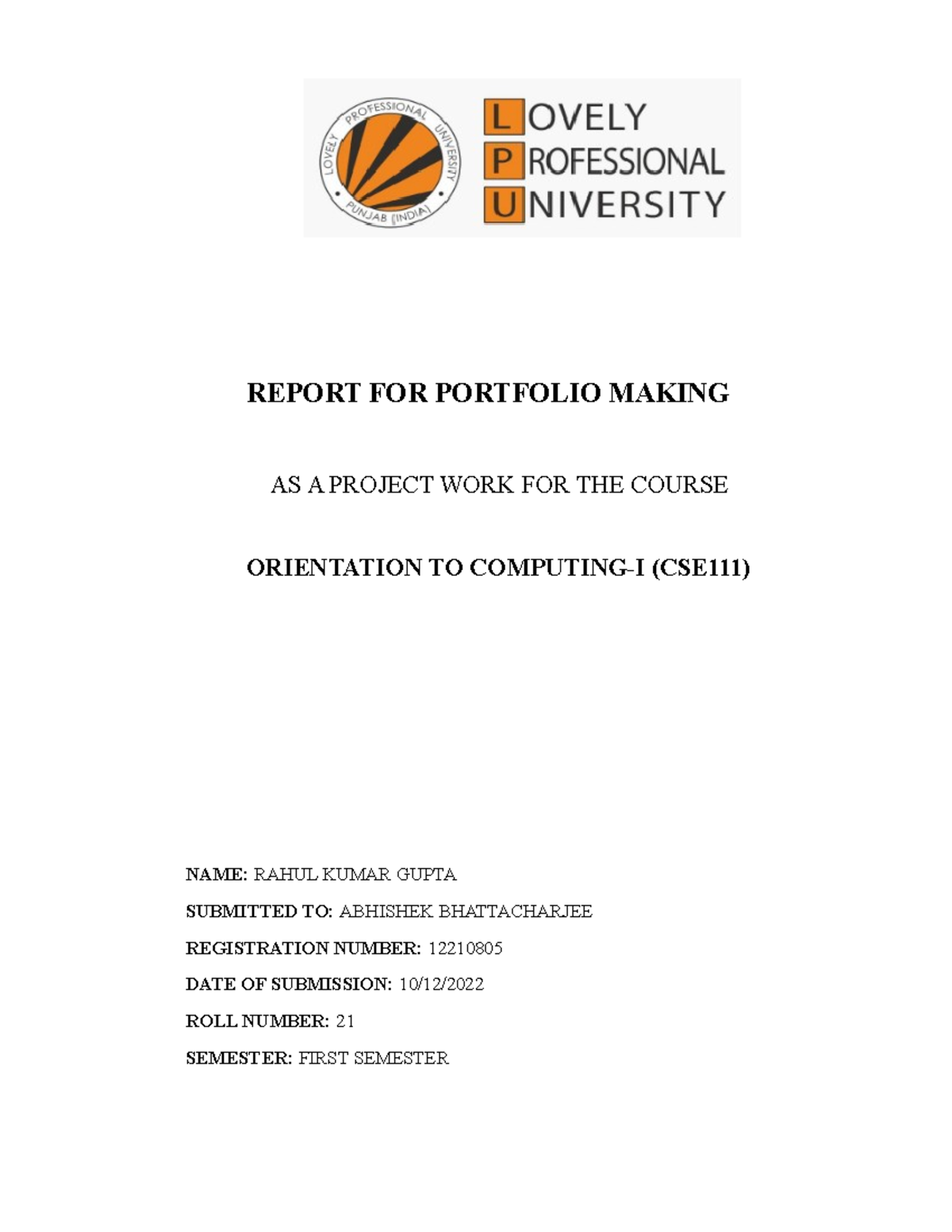 Hara - i am student. my favorite subject computer science. - REPORT FOR ...